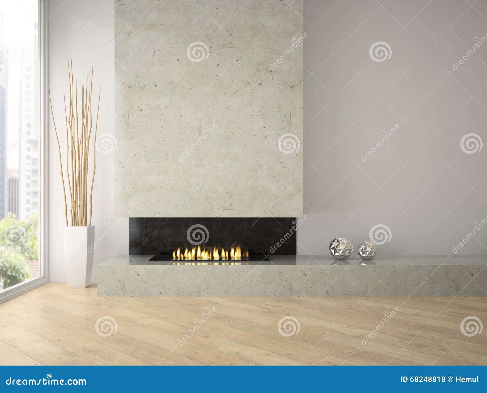 Interior of Modern Design Loft with Fireplace 3D Rendering 2 Stock ...