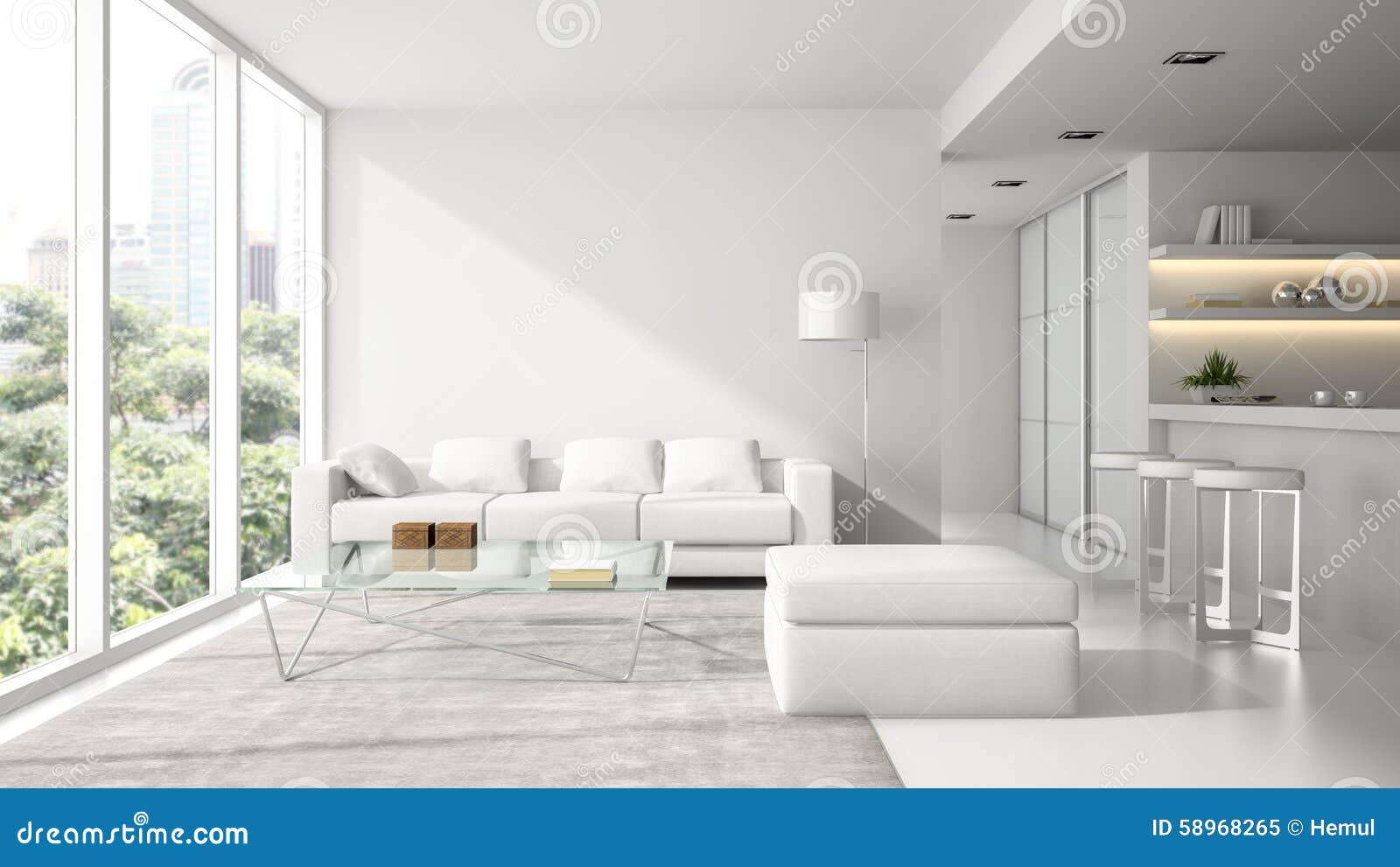 Interior of the Modern Design Loft in White Stock Illustration ...