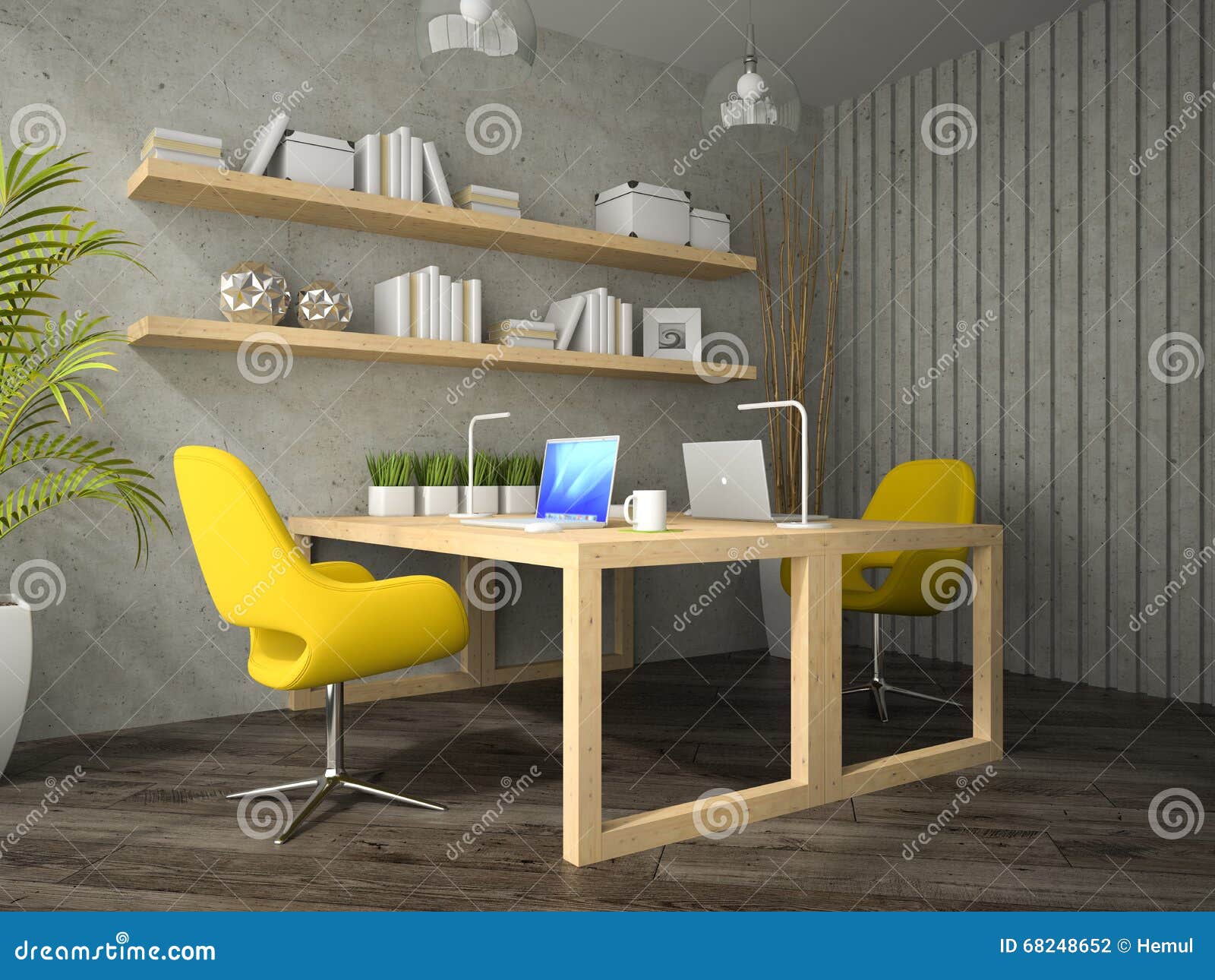 Interior of Modern Design Office with Two Table 3D Rendering 2 Stock ...