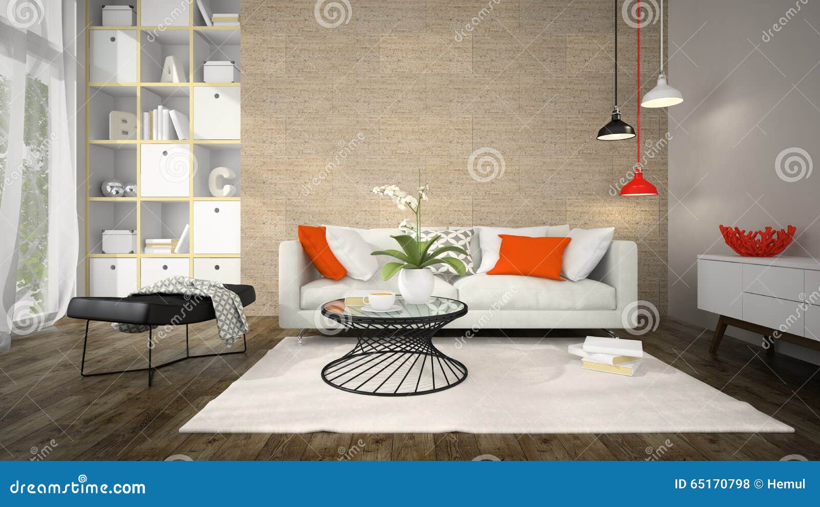 Interior of Modern Design Room with Cork Wall 3D Rendering Stock Photo ...