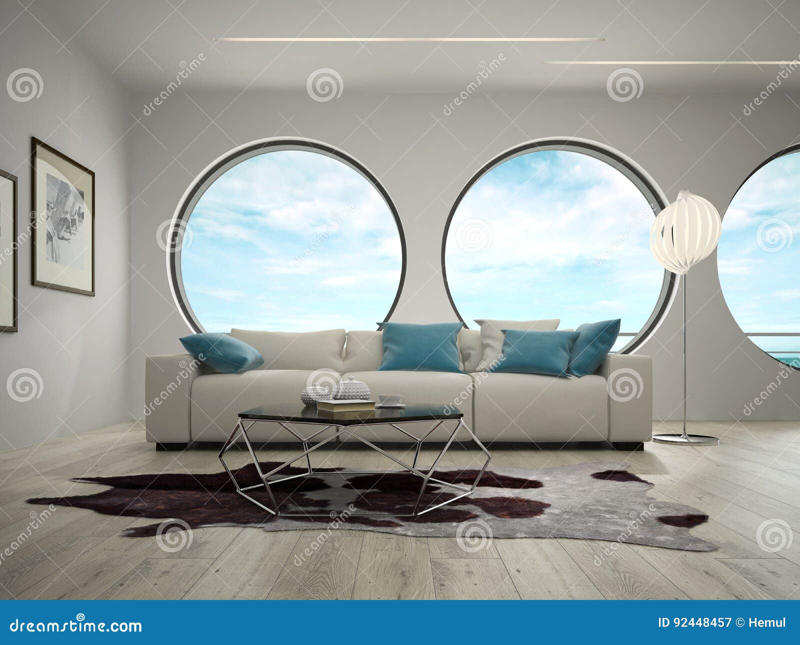 Interior of Modern Design Room with Sea View 3D Rendering Stock ...