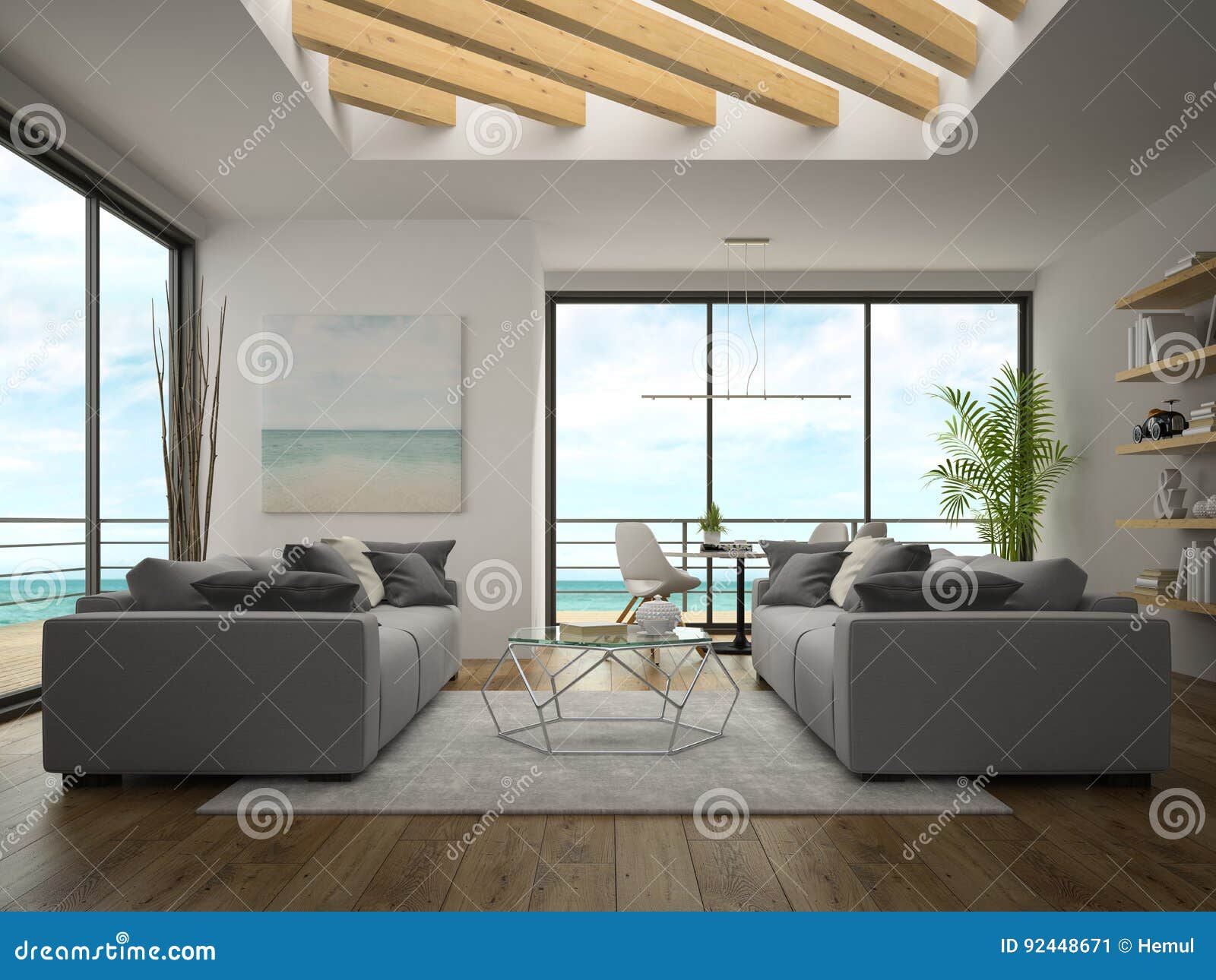 Interior of Modern Design Room with Sea View 3D Rendering Stock Image ...