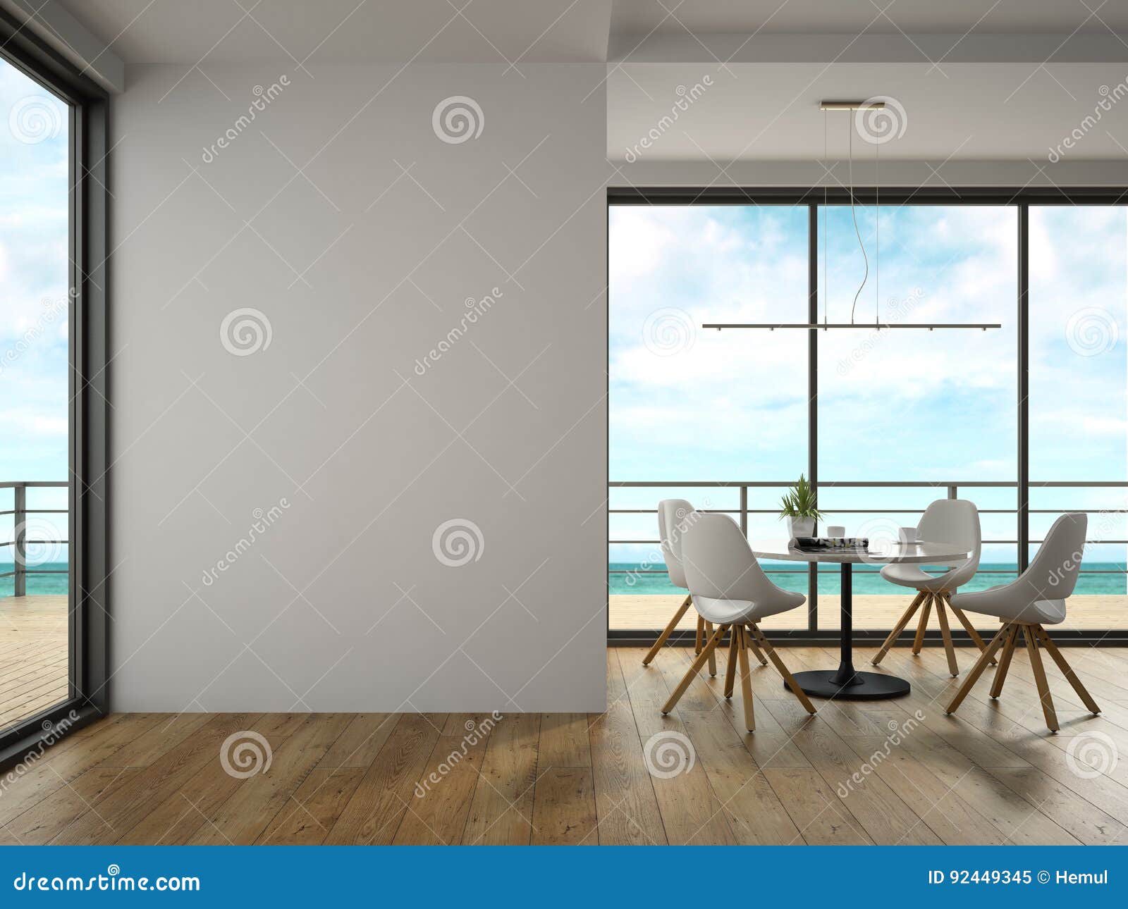 Interior of Modern Design Room with Sea View 3D Rendering Stock Image ...