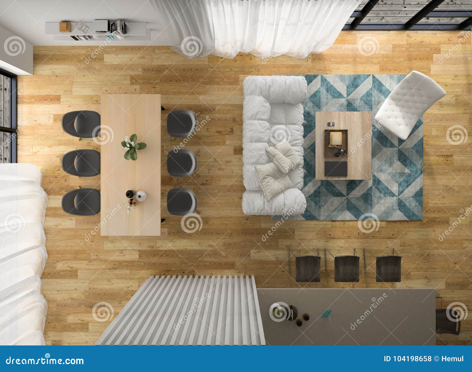 Interior Modern Design Room Top View 3D Illustration Stock Illustration ...