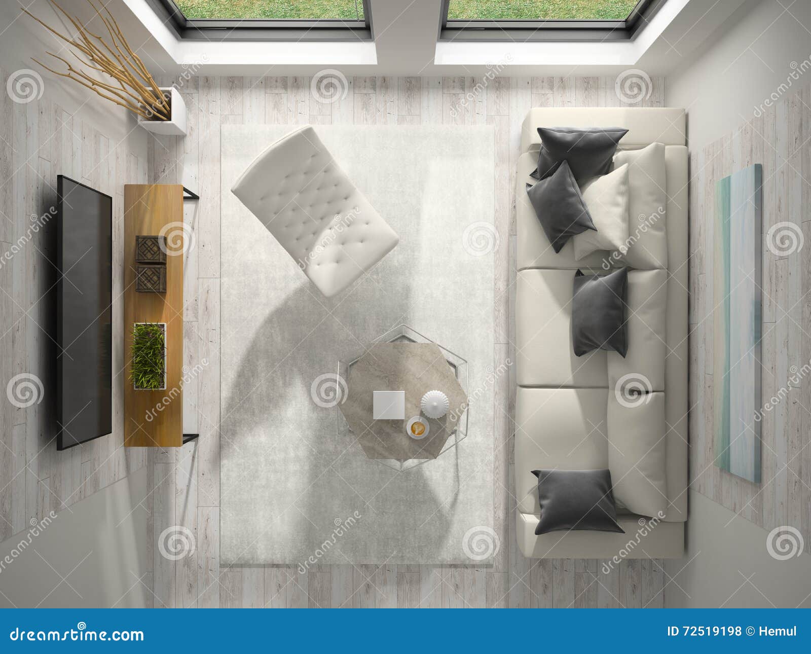 Interior of Modern Design Room Top View 3D Rendering Stock Photo ...