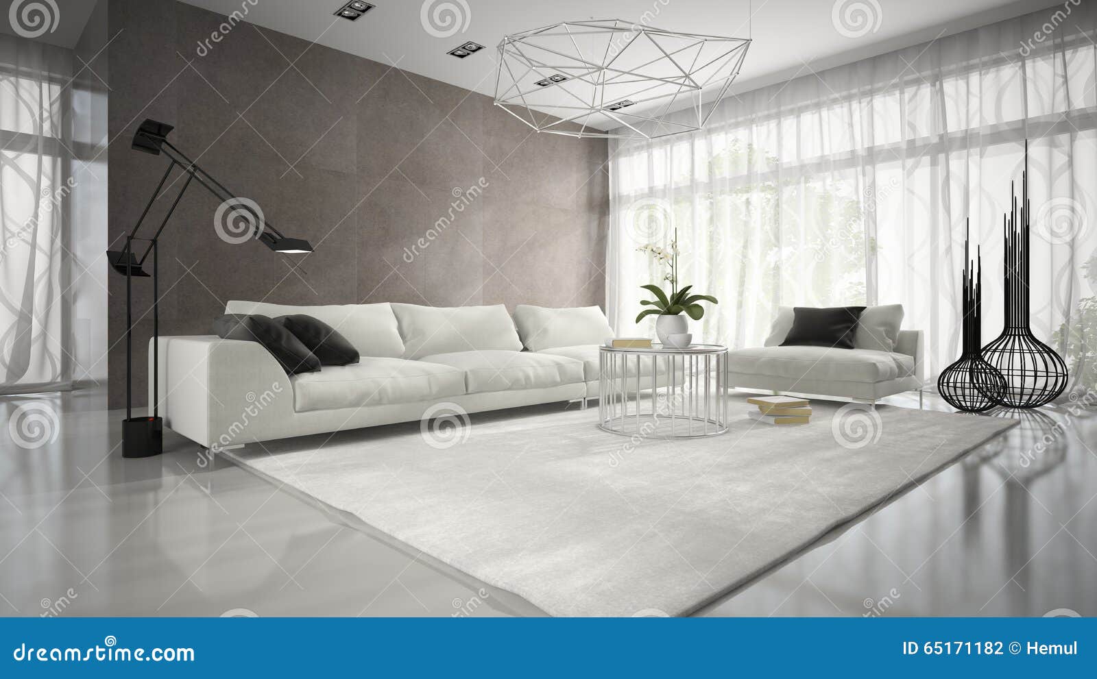 Interior of Modern Design Room with White Couch 3D Rendering Stock ...