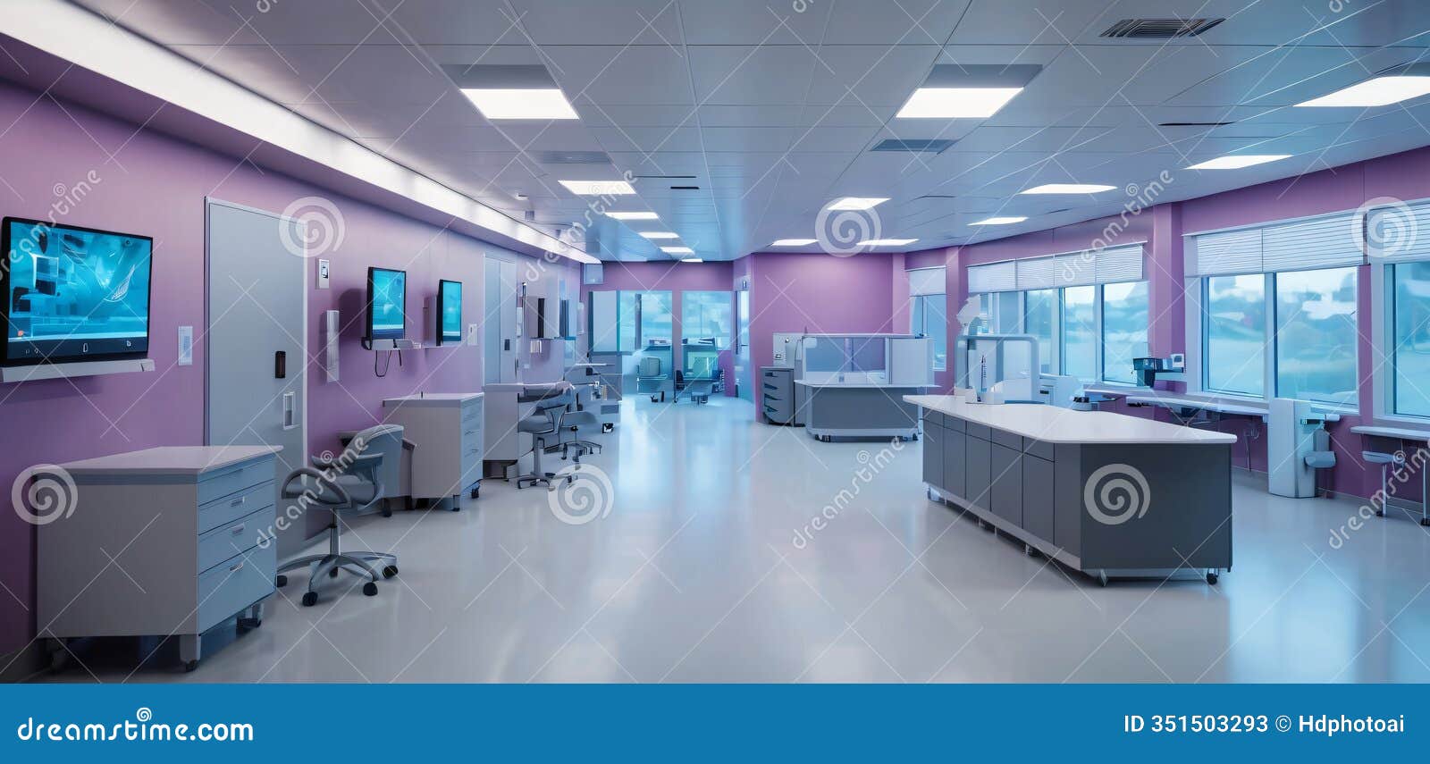 Interior of Modern Emergency Room with Empty Nurses Station Stock ...