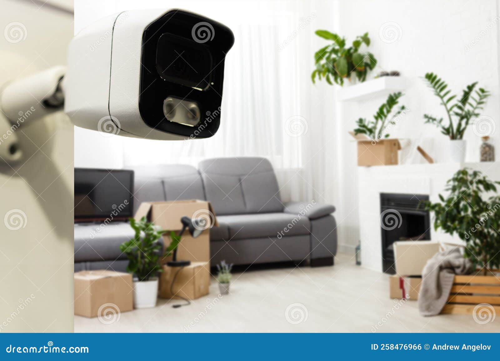 Interior of Modern Empty Living Room with Security Camera in House ...