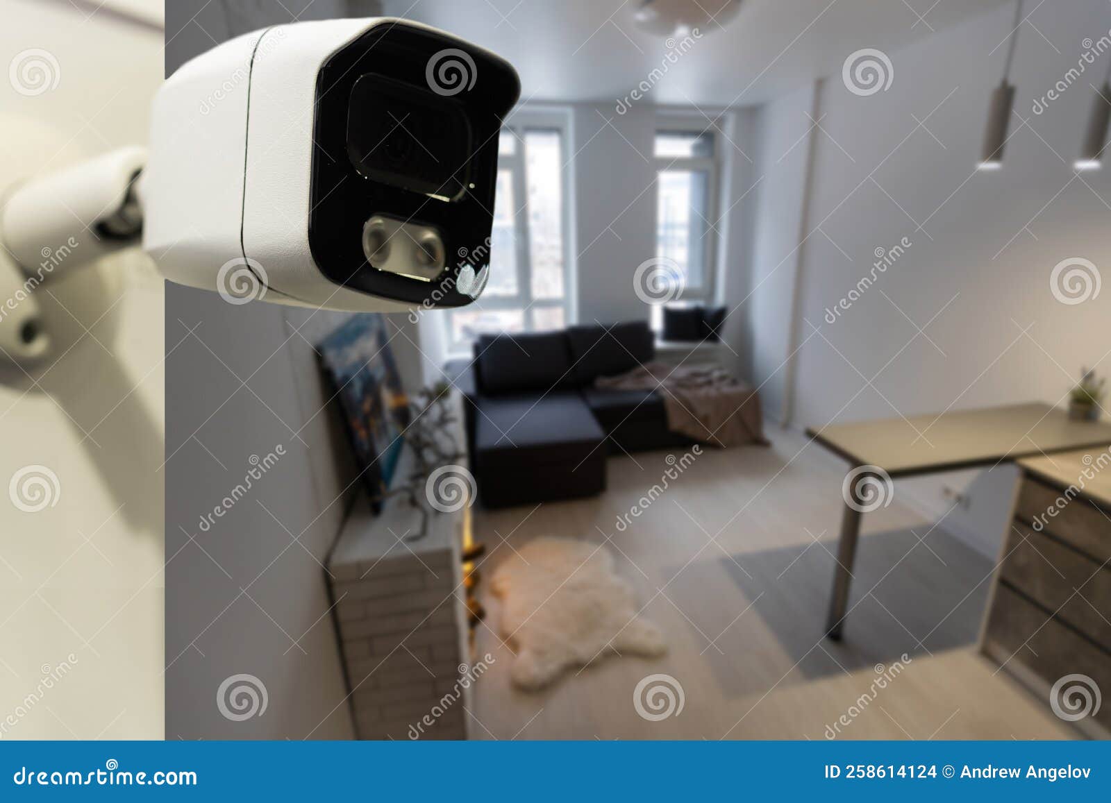 Interior of Modern Empty Living Room with Security Camera in House ...