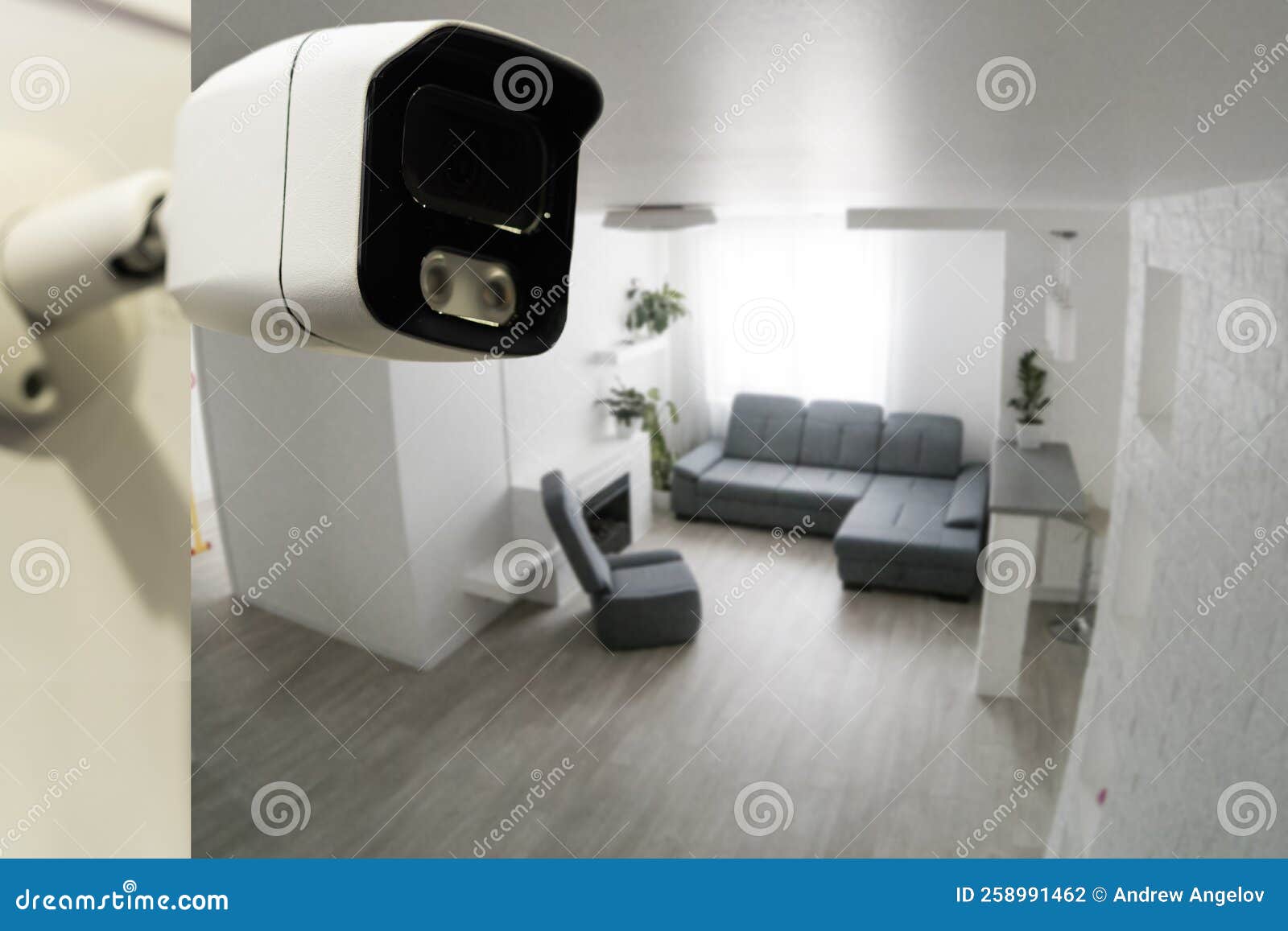 Interior of Modern Empty Living Room with Security Camera in House ...