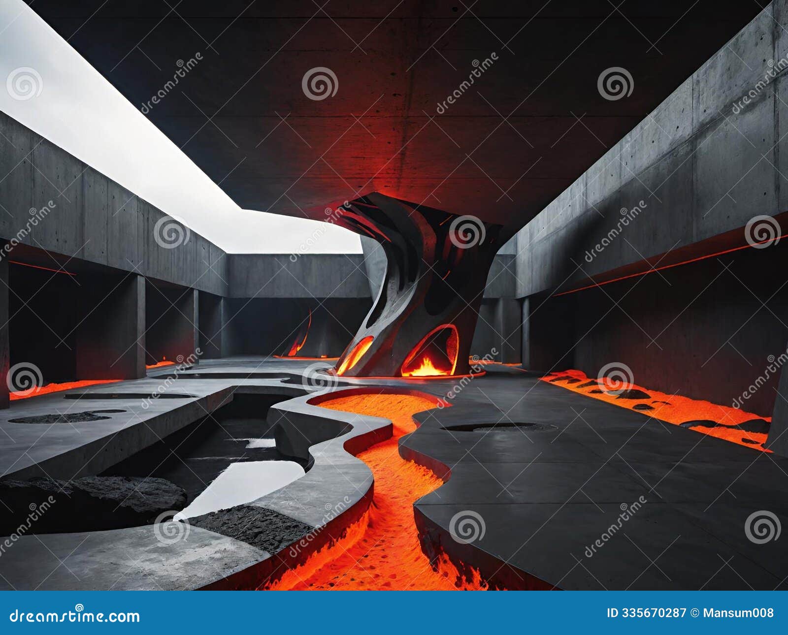 Interior of Modern Empty Room with Fire and Lava Stock Illustration ...