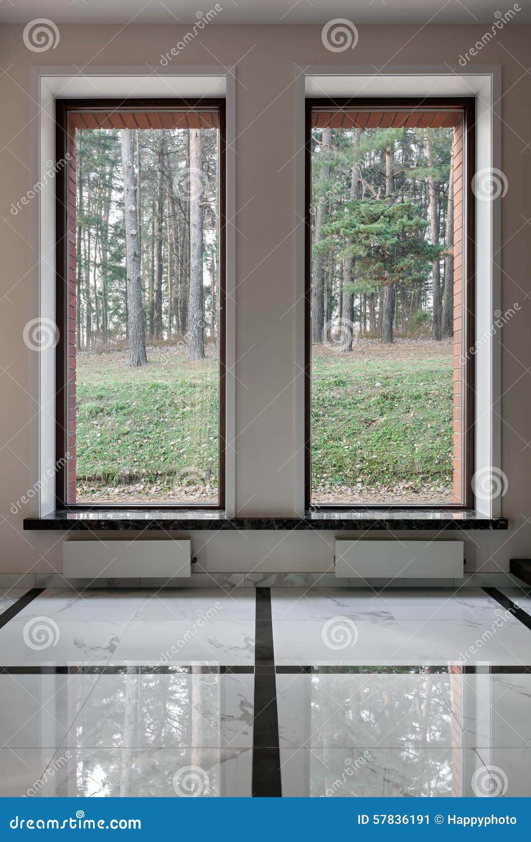 Interior of Modern Empty Space with Big Windows Stock Image - Image of ...