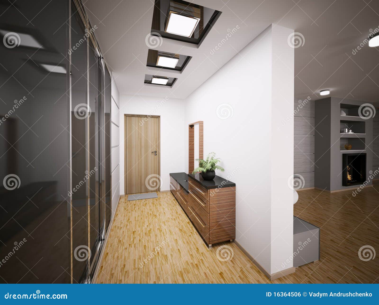 Modern Entrance Hall With Bright Interior Design, Wooden Console And ...