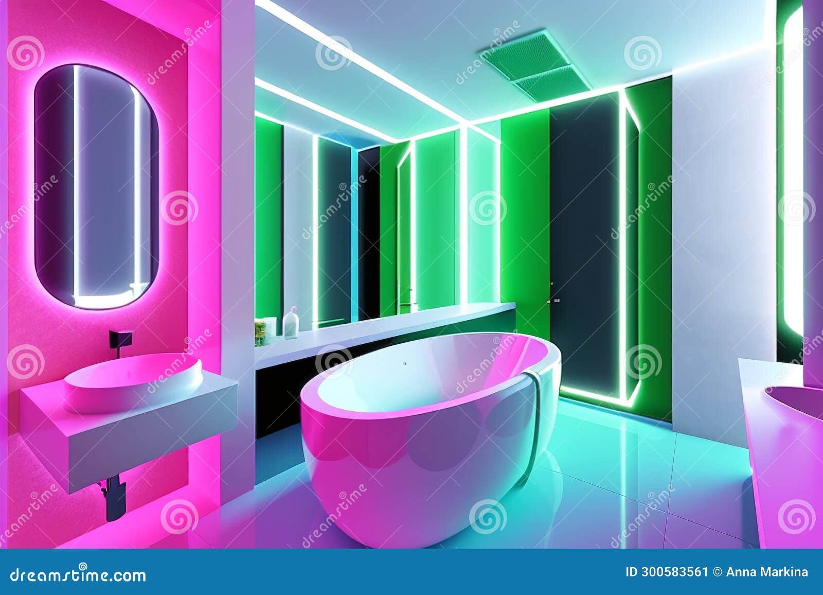The Interior of a Modern Futuristic Bathroom in Bright Colors. Stock ...