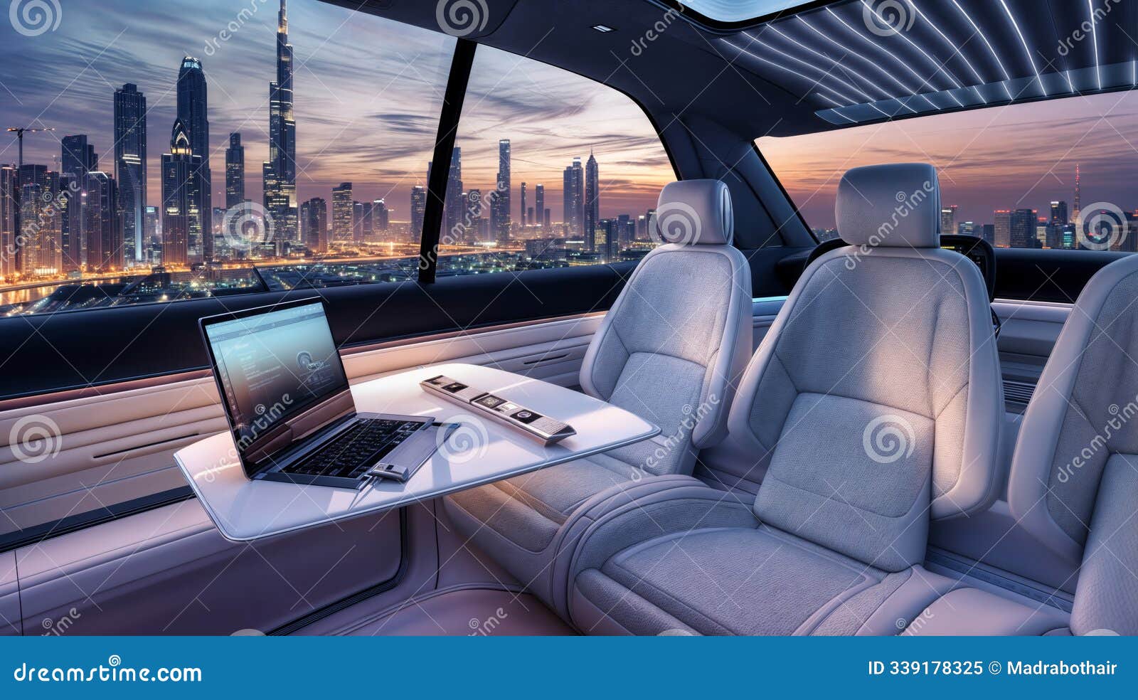 Interior In A Modern, Futuristic Self-driving Car, Concept Of ...