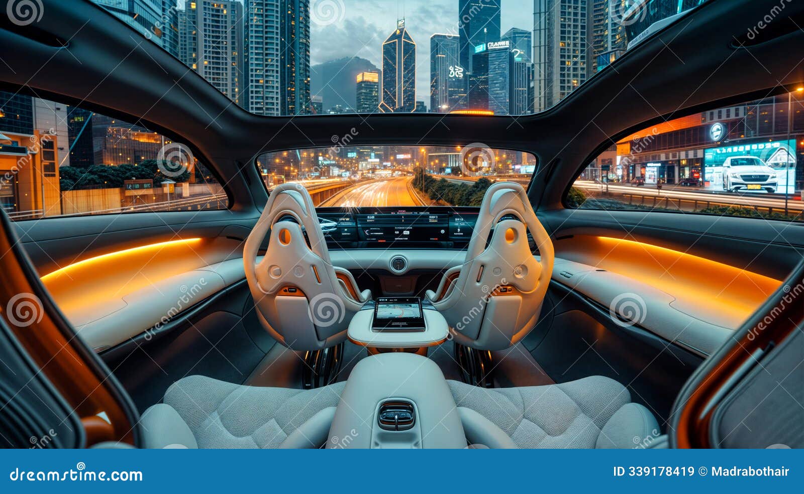 Interior in a Modern, Futuristic Self-driving Car, Concept of ...