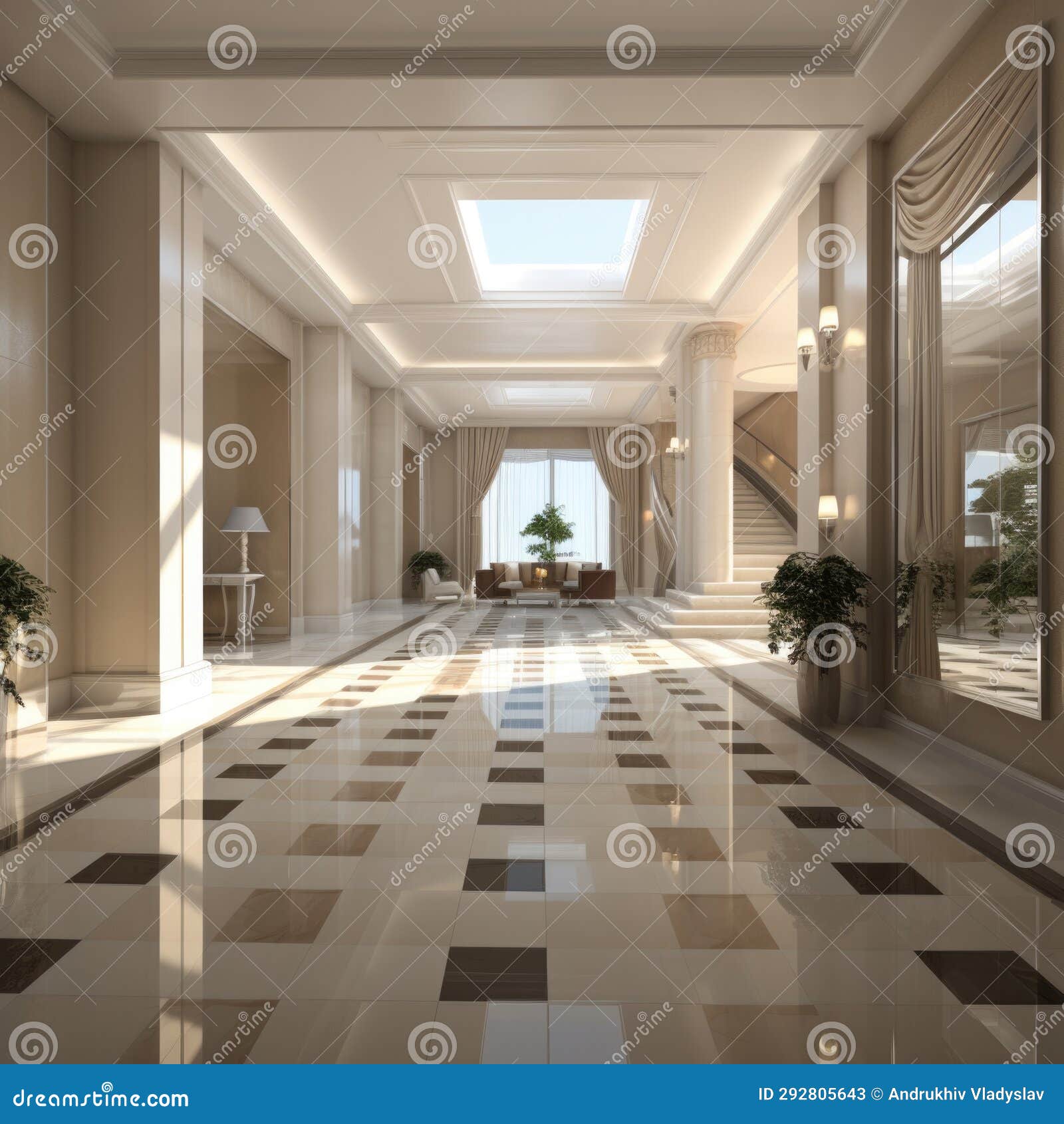 Interior of Modern Hall 3d Rendering Stock Illustration - Illustration ...