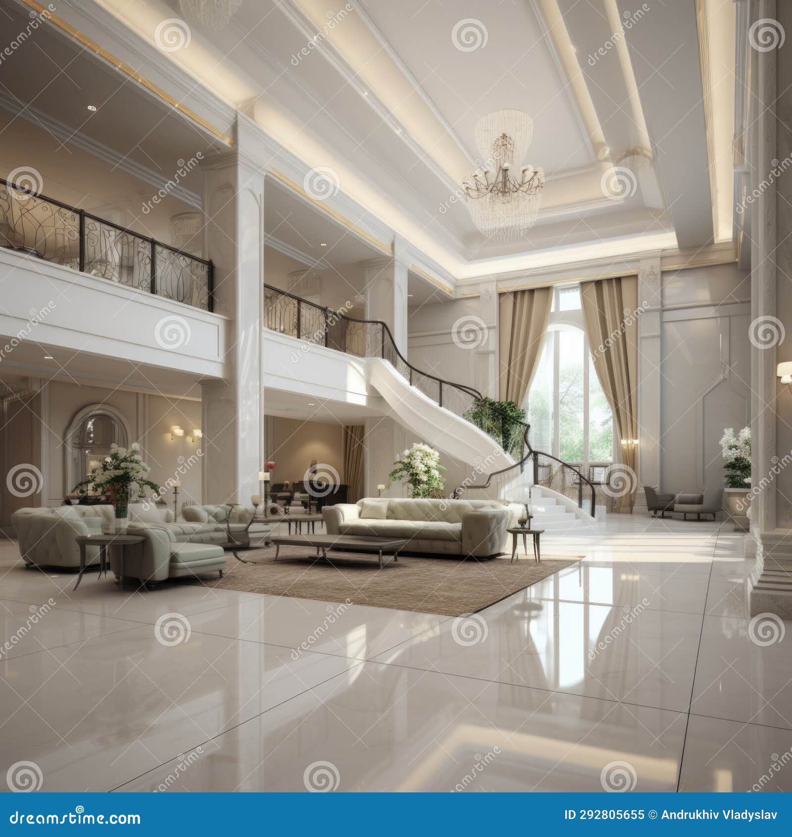 Interior of Modern Hall 3d Rendering Stock Illustration - Illustration ...