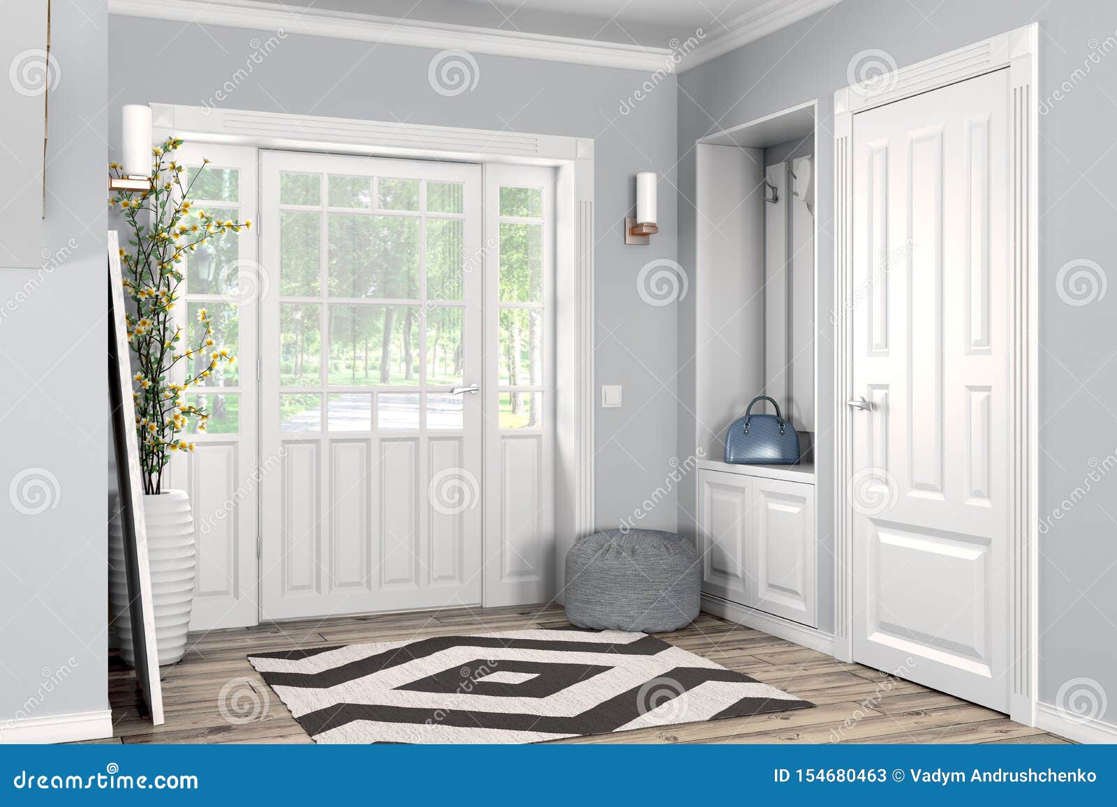 Interior of Modern Hall 3d Rendering Stock Illustration - Illustration ...