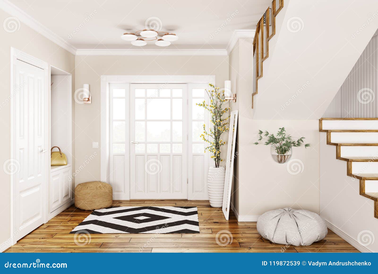 Interior of Modern Hall 3d Rendering Stock Illustration - Illustration ...