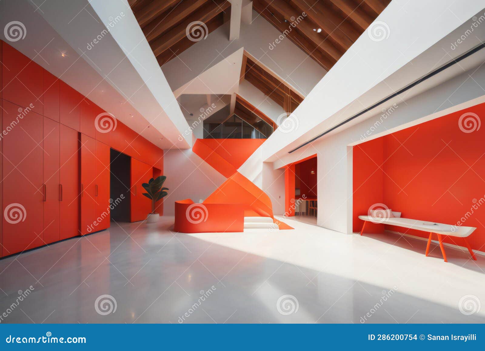 Interior of a Modern Hall with Red and White Walls. Generative Ai Stock ...