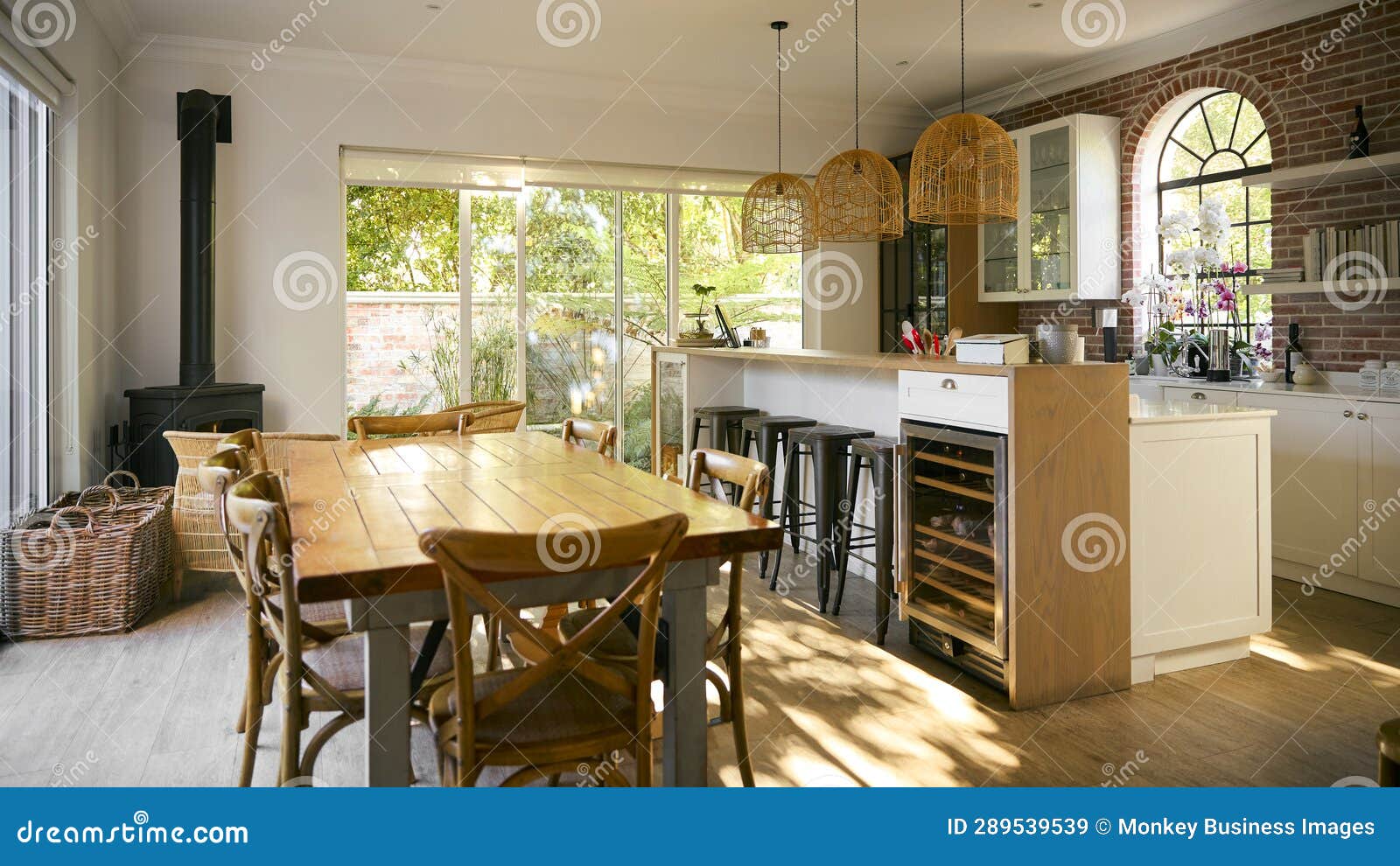 Interior of Modern Home with Kitchen Area Counter with Dining Table ...