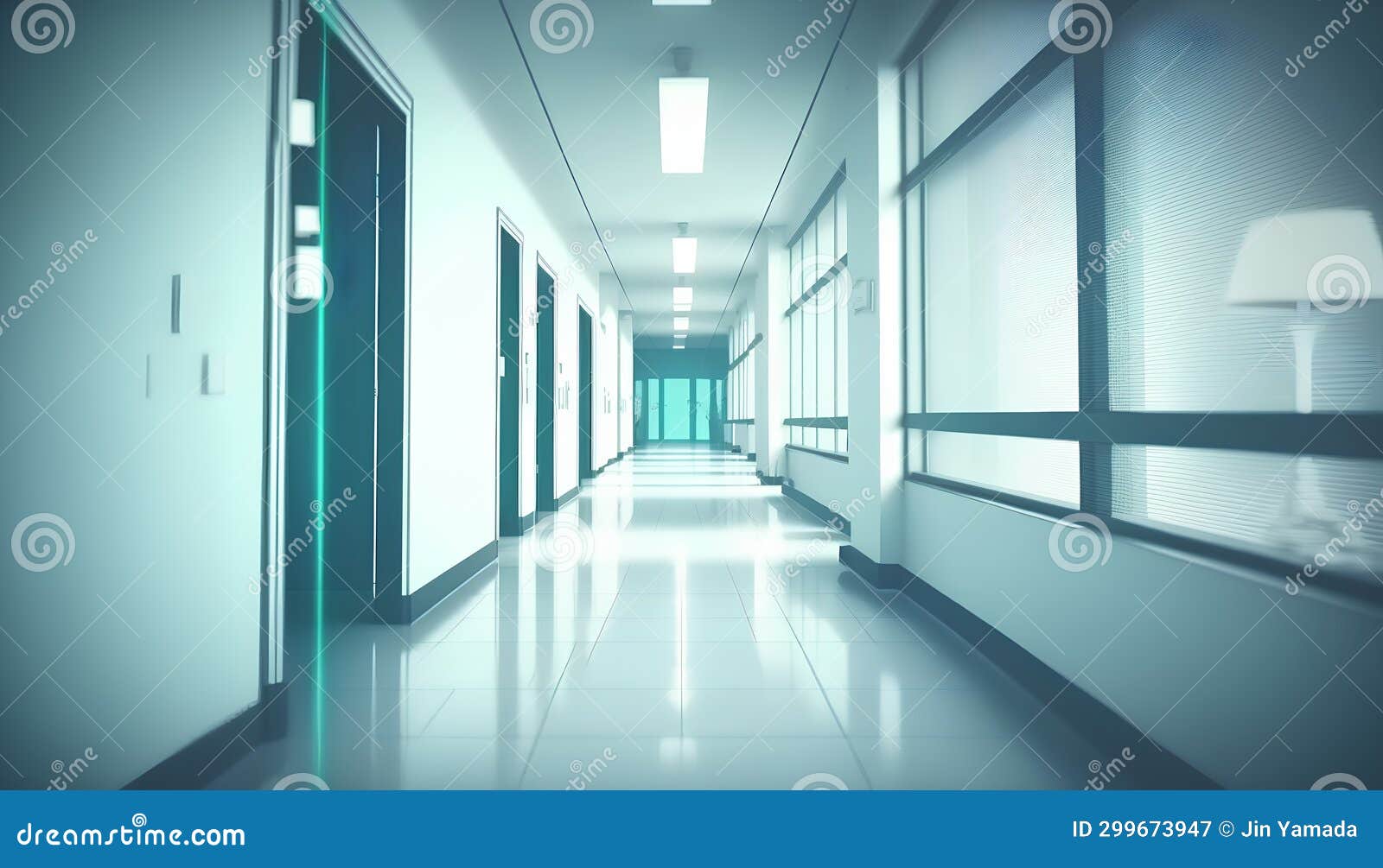 Interior of a Modern Hospital Corridor with Bright Lights. 3d Rendering ...
