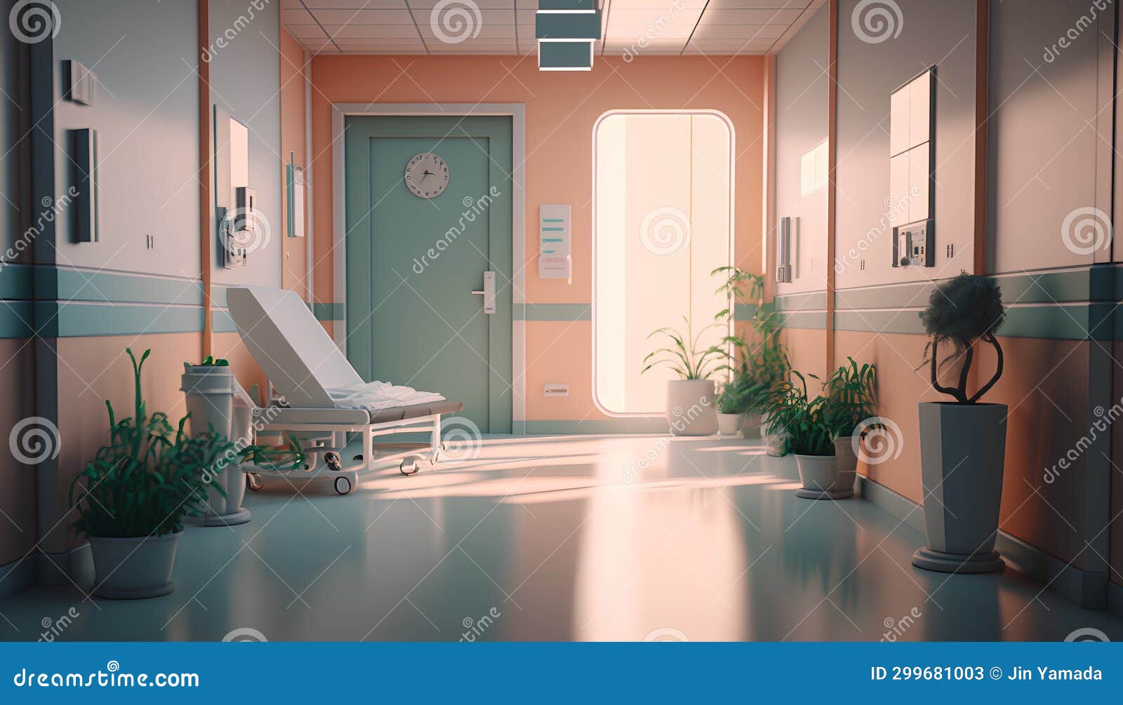 Interior of Modern Hospital Corridor. 3D Rendering Mock Up Stock ...