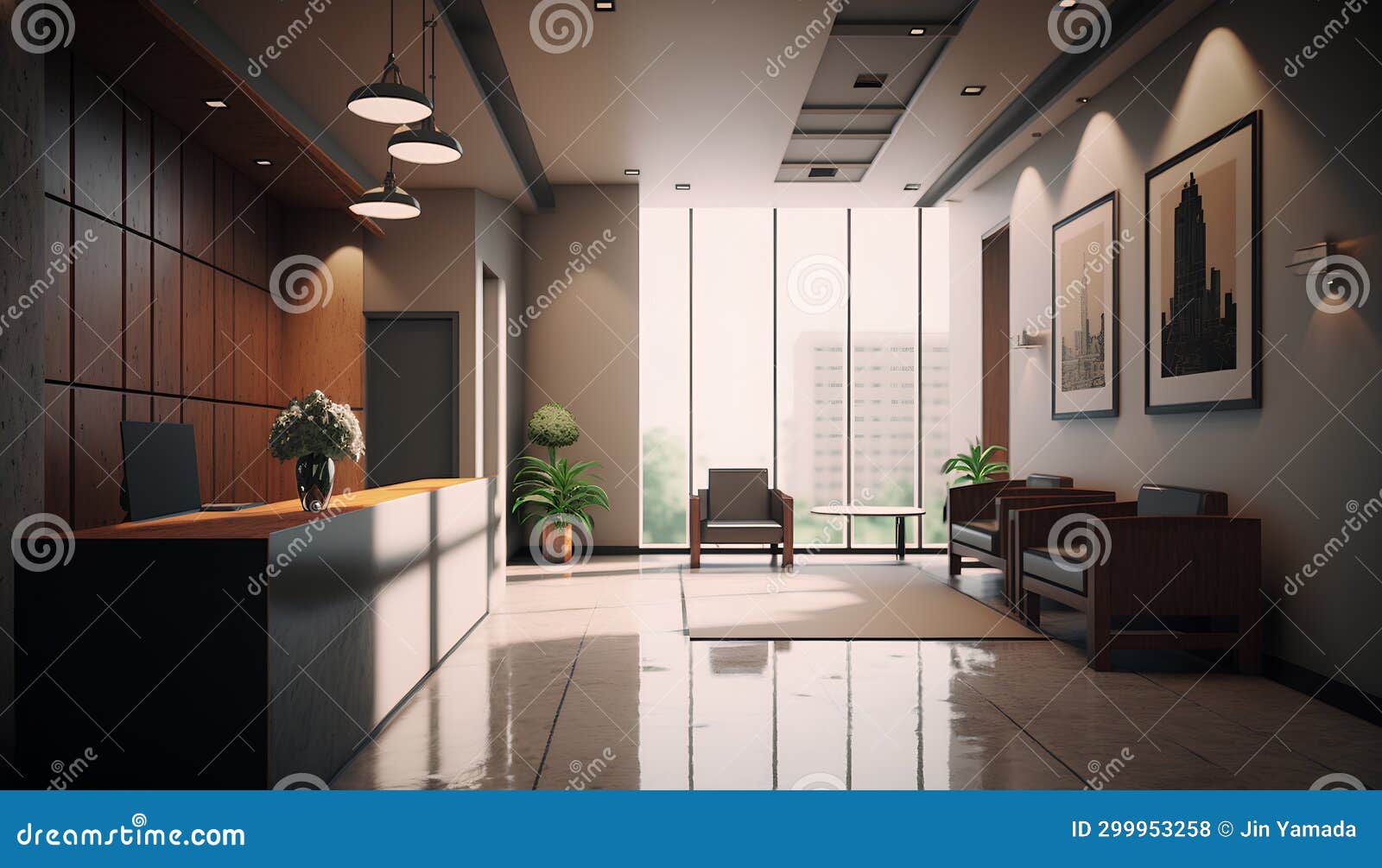 Interior of Modern Hotel Reception Hall. 3d Rendering Mock Up Stock ...