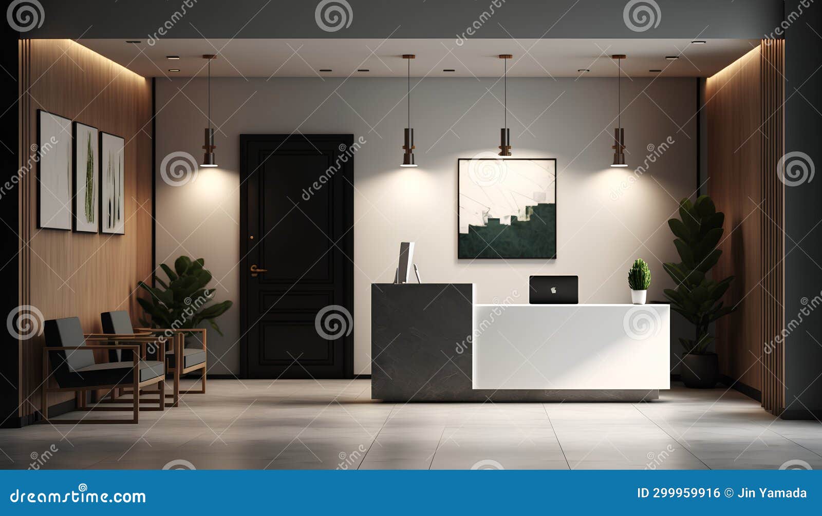 Interior of Modern Hotel Reception Hall with Reception Desk. 3d Render ...