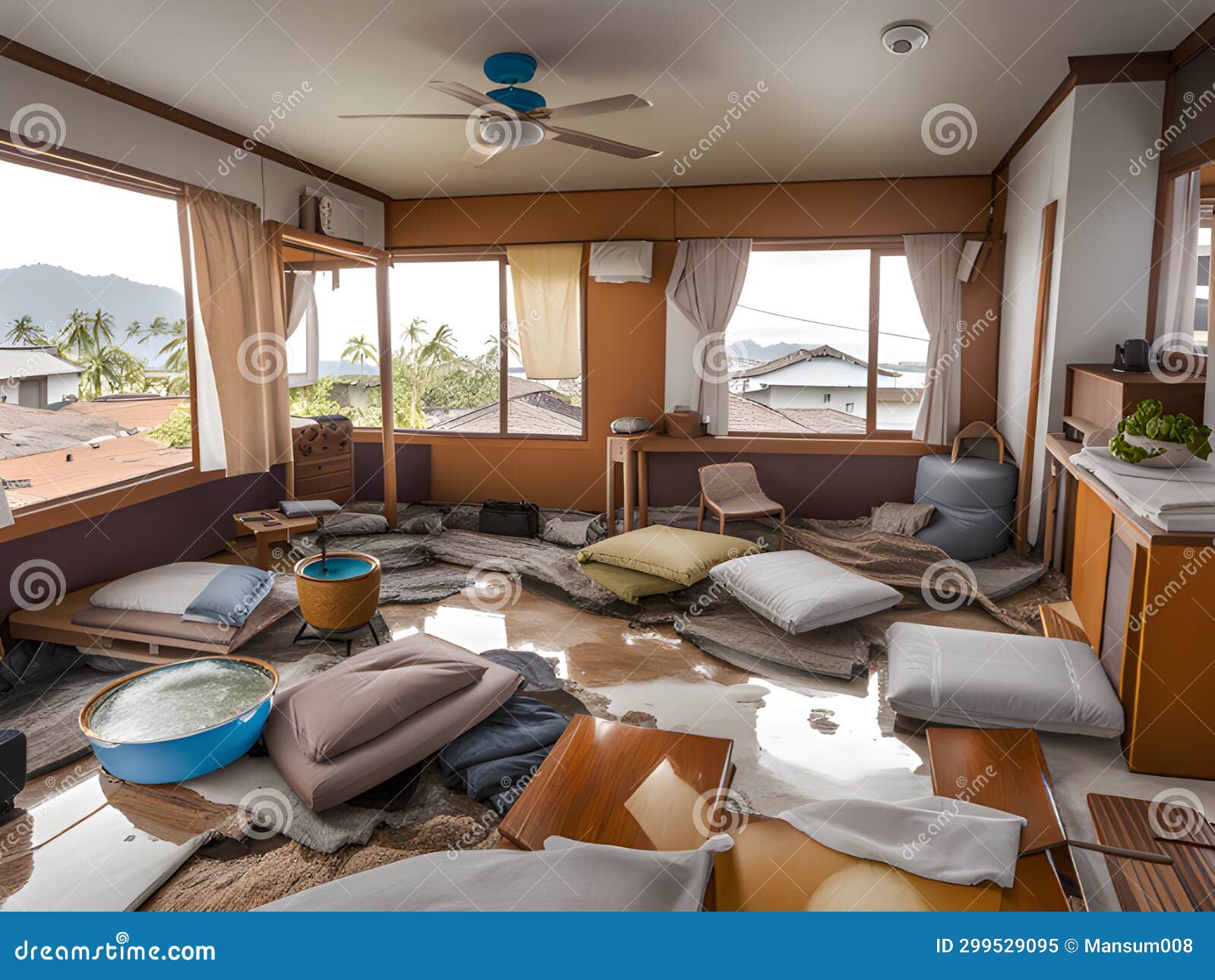 Interior of a Modern Hotel after Tsunami Attack Stock Illustration ...