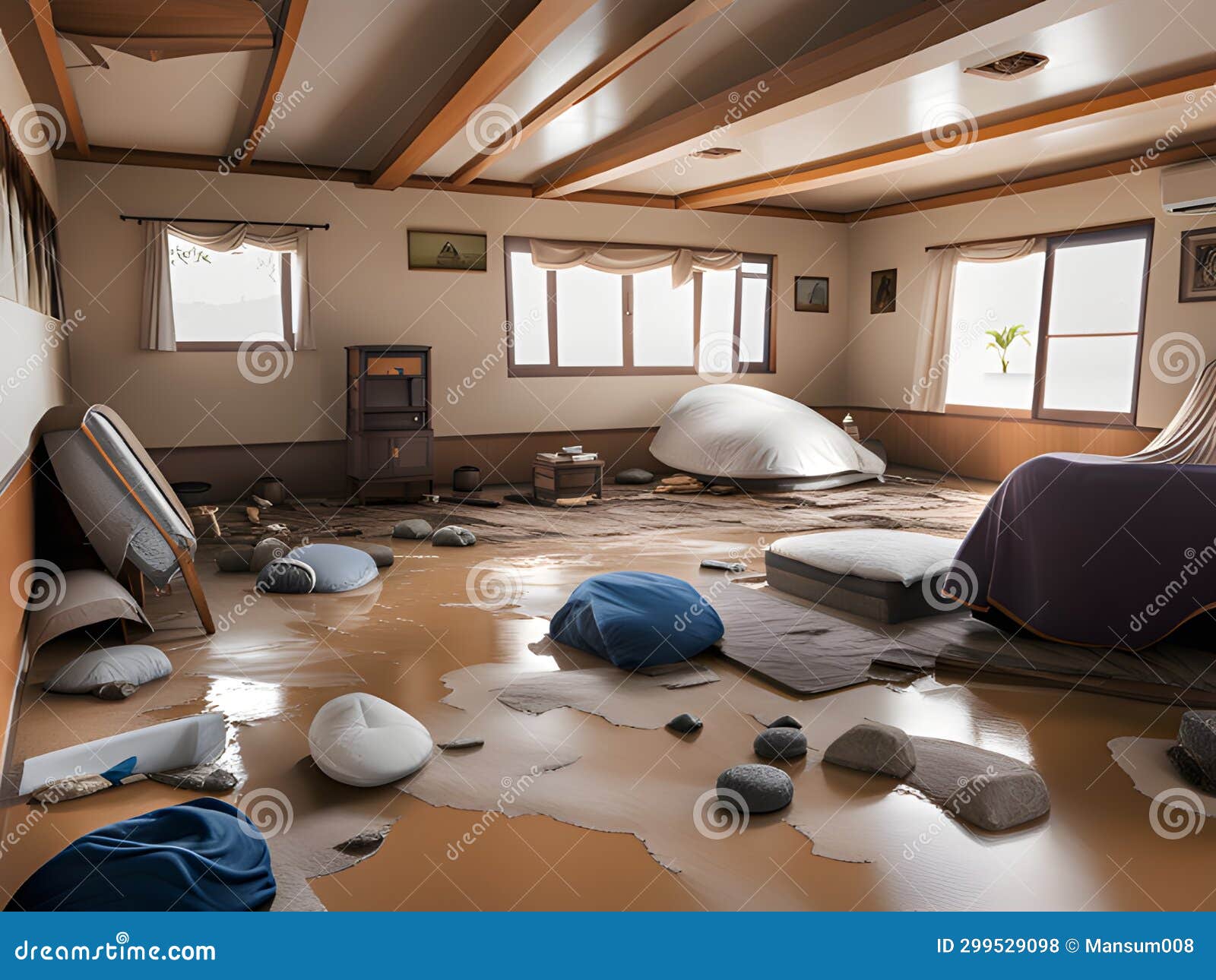 Interior of a Modern Hotel after Tsunami Attack Stock Illustration ...