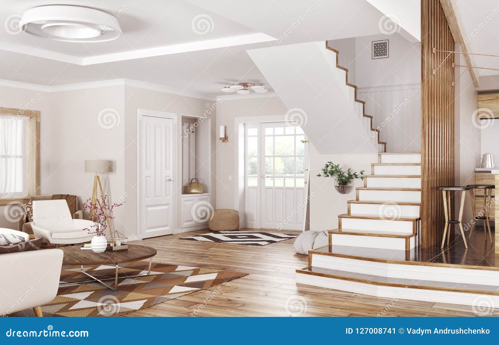 Interior of Modern House 3d Rendering Stock Illustration - Illustration ...