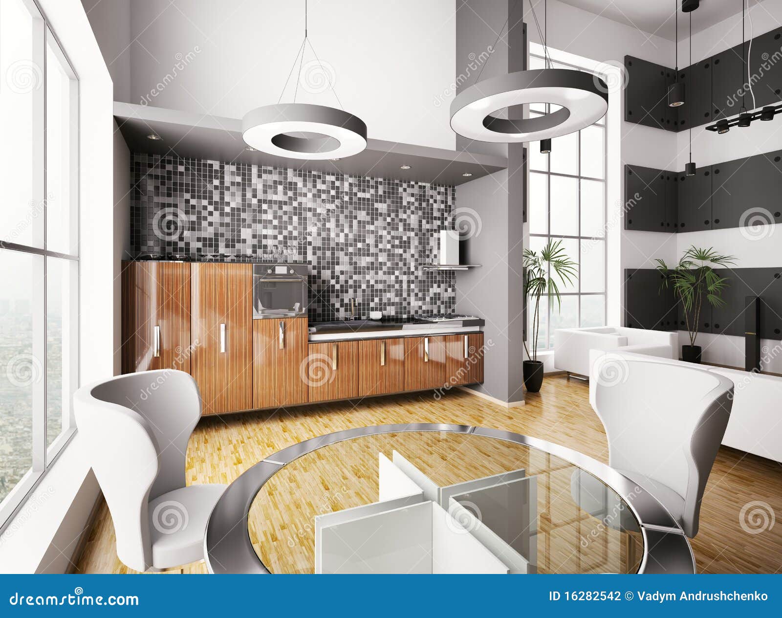 Interior of Modern Kitchen 3d Stock Illustration - Illustration of ...