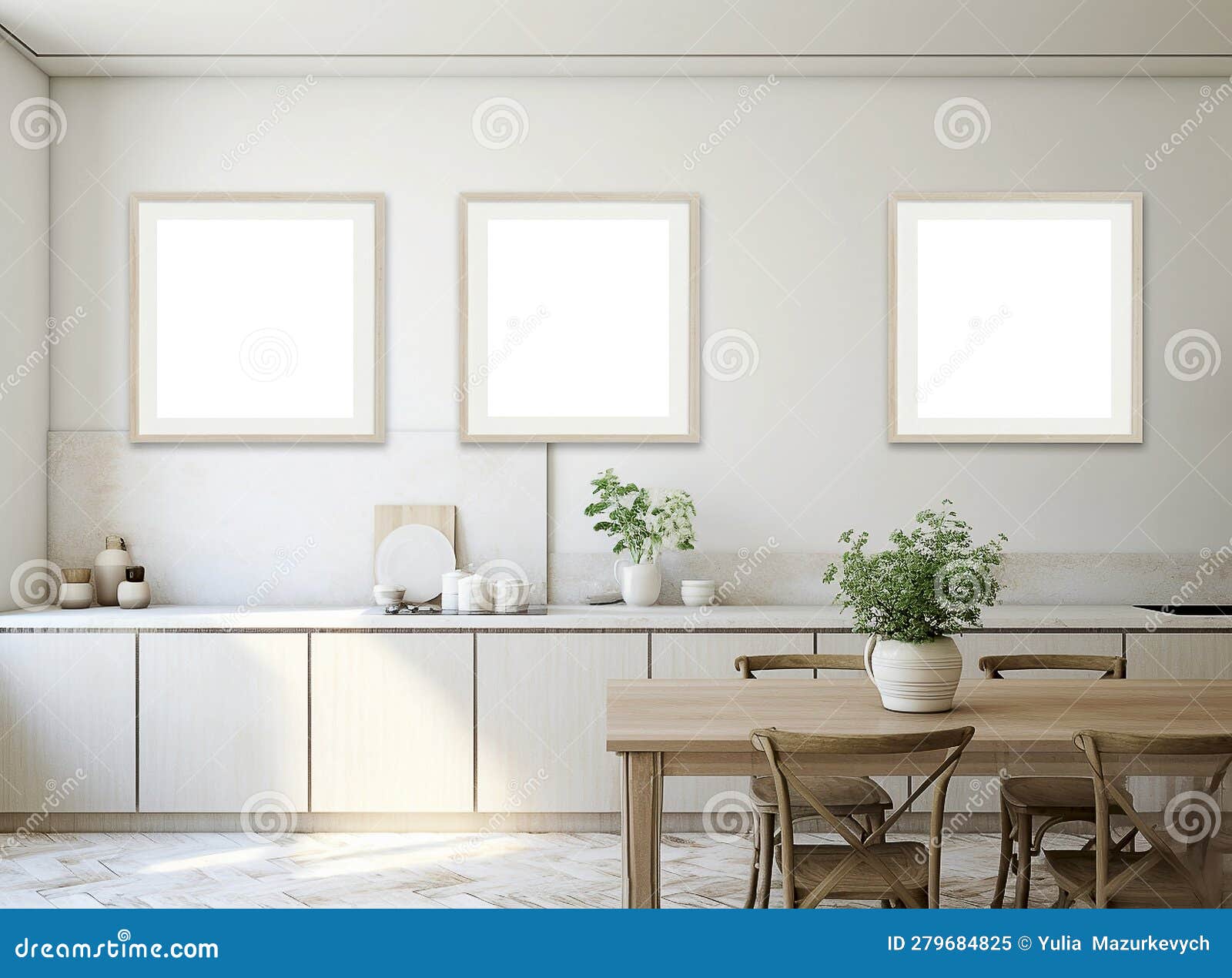 Interior of Modern Kitchen with Blank Photo Frames, AI Generated Stock ...