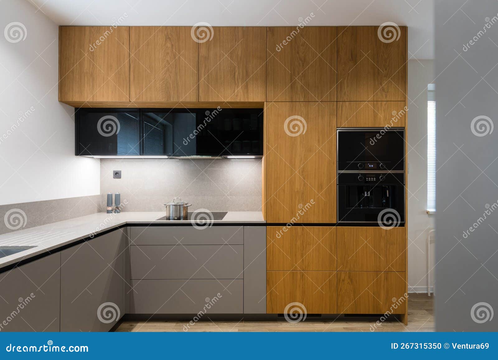 Interior of Modern Kitchen with Built in Appliances Stock Photo - Image ...