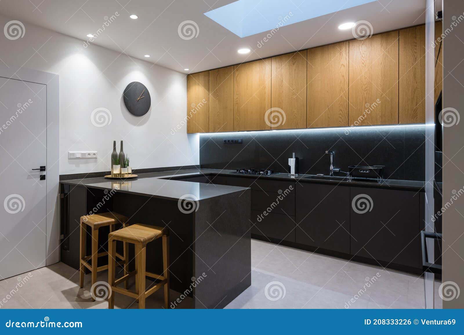 Interior of Modern Kitchen with Built-in Appliances Stock Photo - Image ...