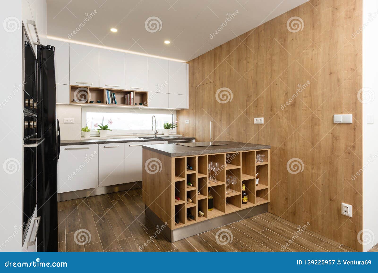 Modern Kitchen with Built-in Appliances Stock Image - Image of estate ...