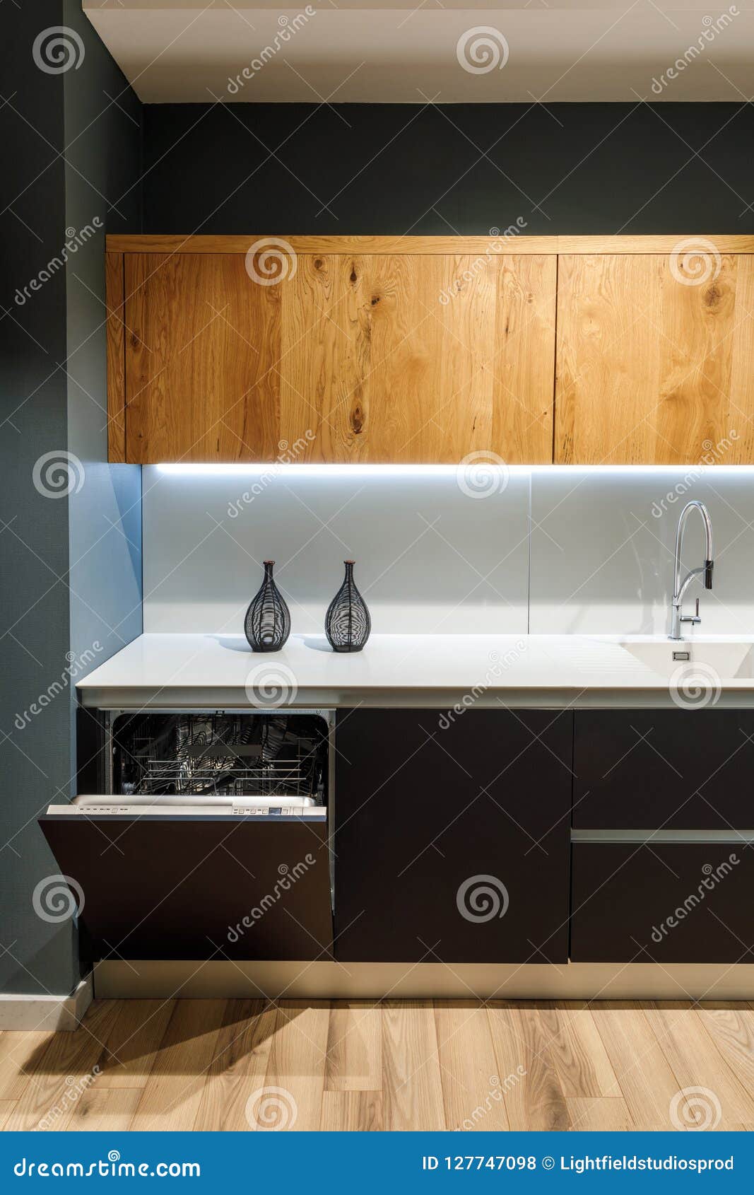 Interior of Modern Kitchen with Built-in Dishwasher Stock Photo - Image ...