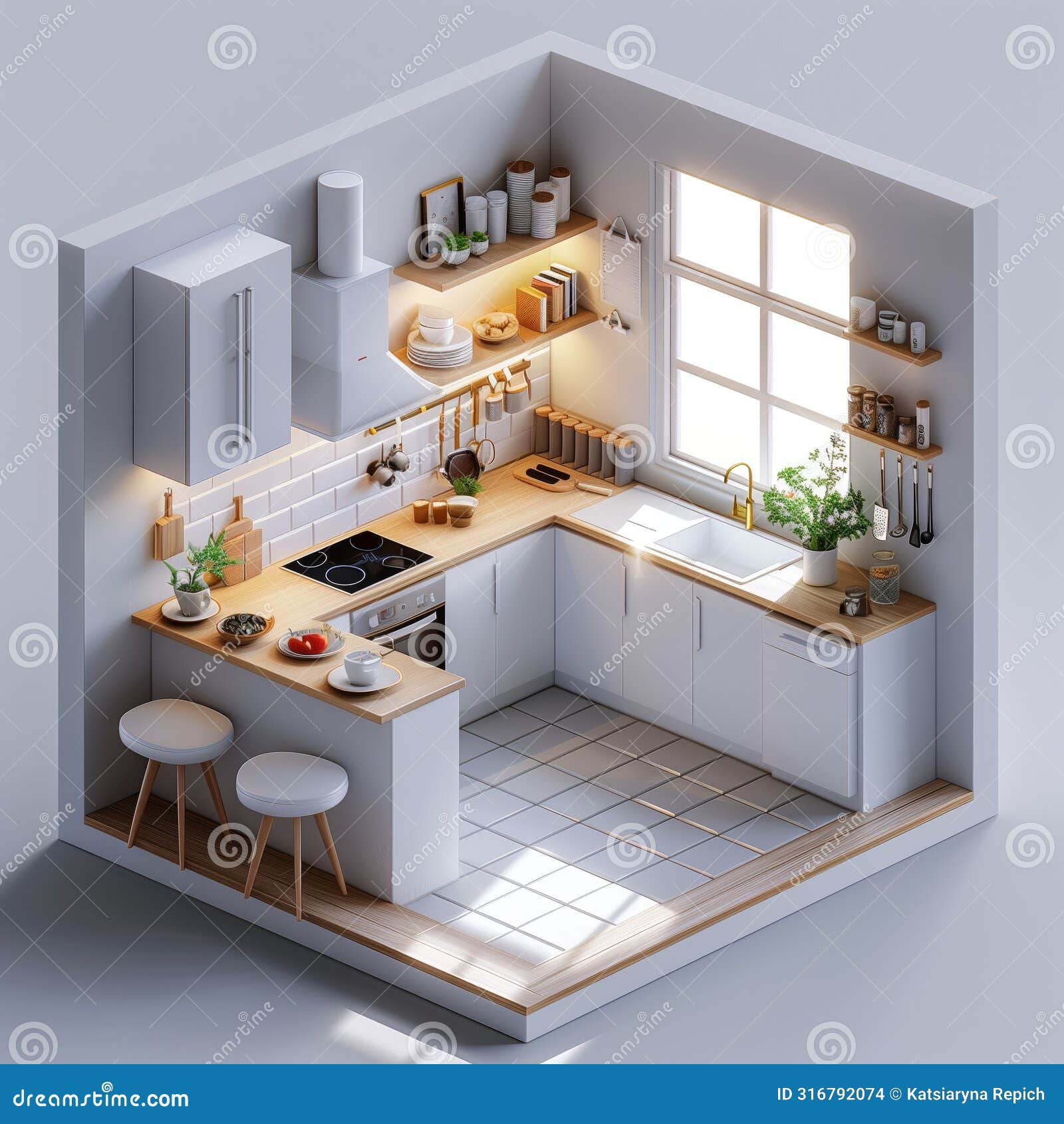 Interior of Modern Kitchen in Isometric View. 3D Rendering Stock ...