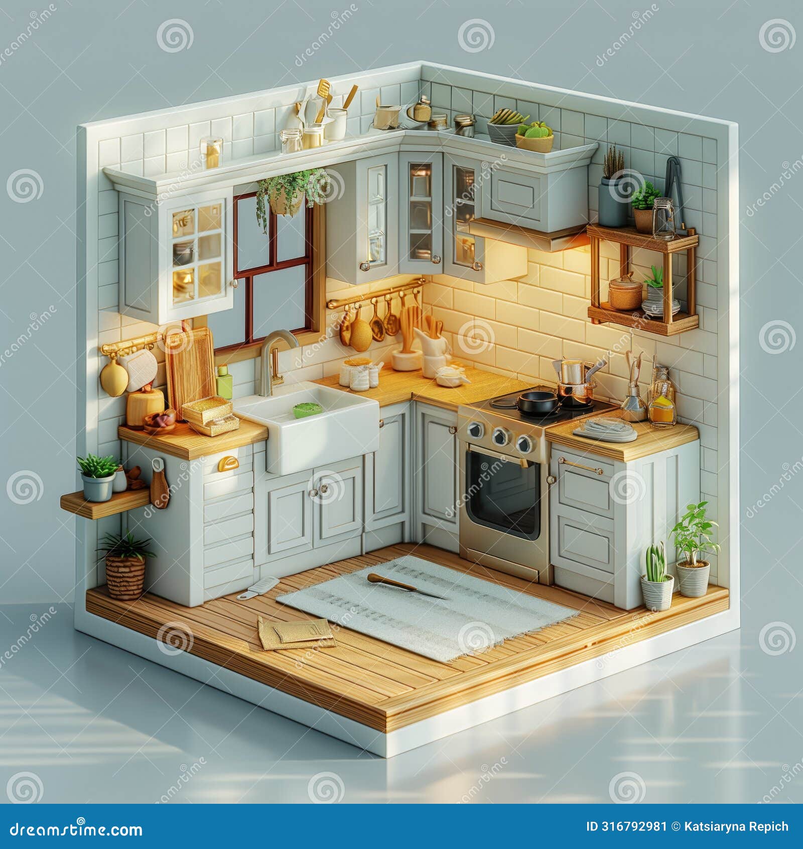 Interior of Modern Kitchen in Isometric View. 3D Rendering Stock ...