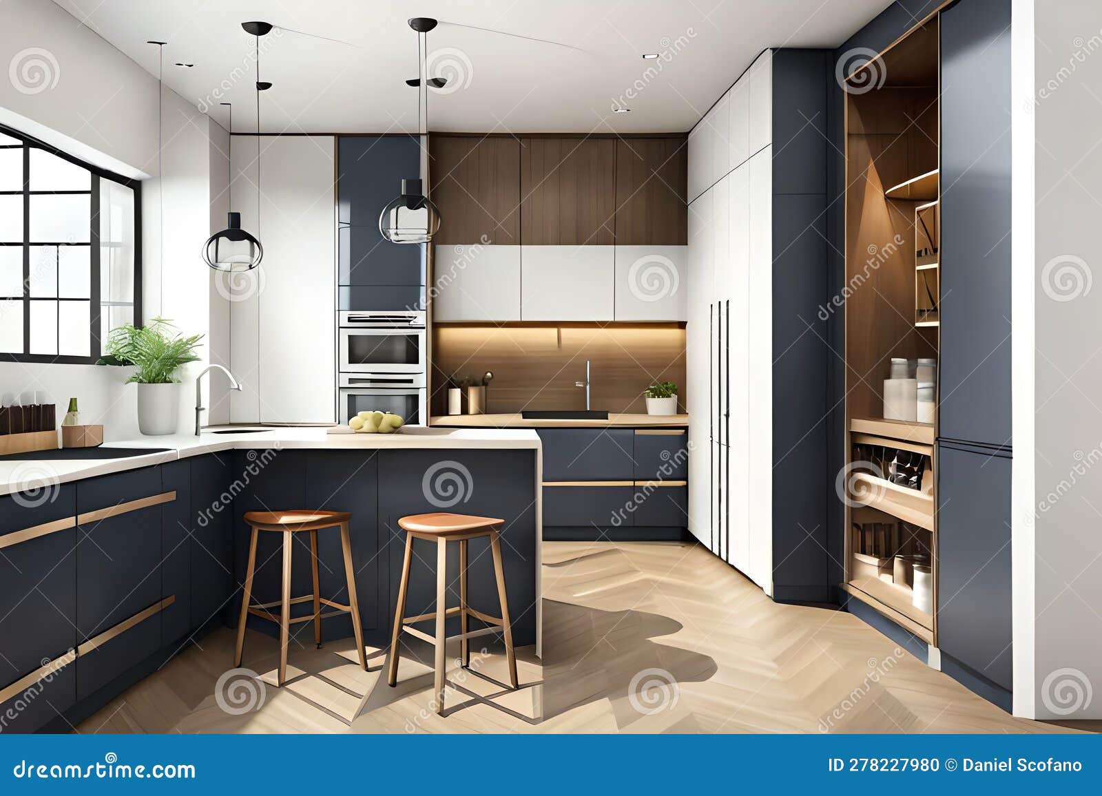 Interior of Modern Kitchen Pantry As Digital Interior Design ...
