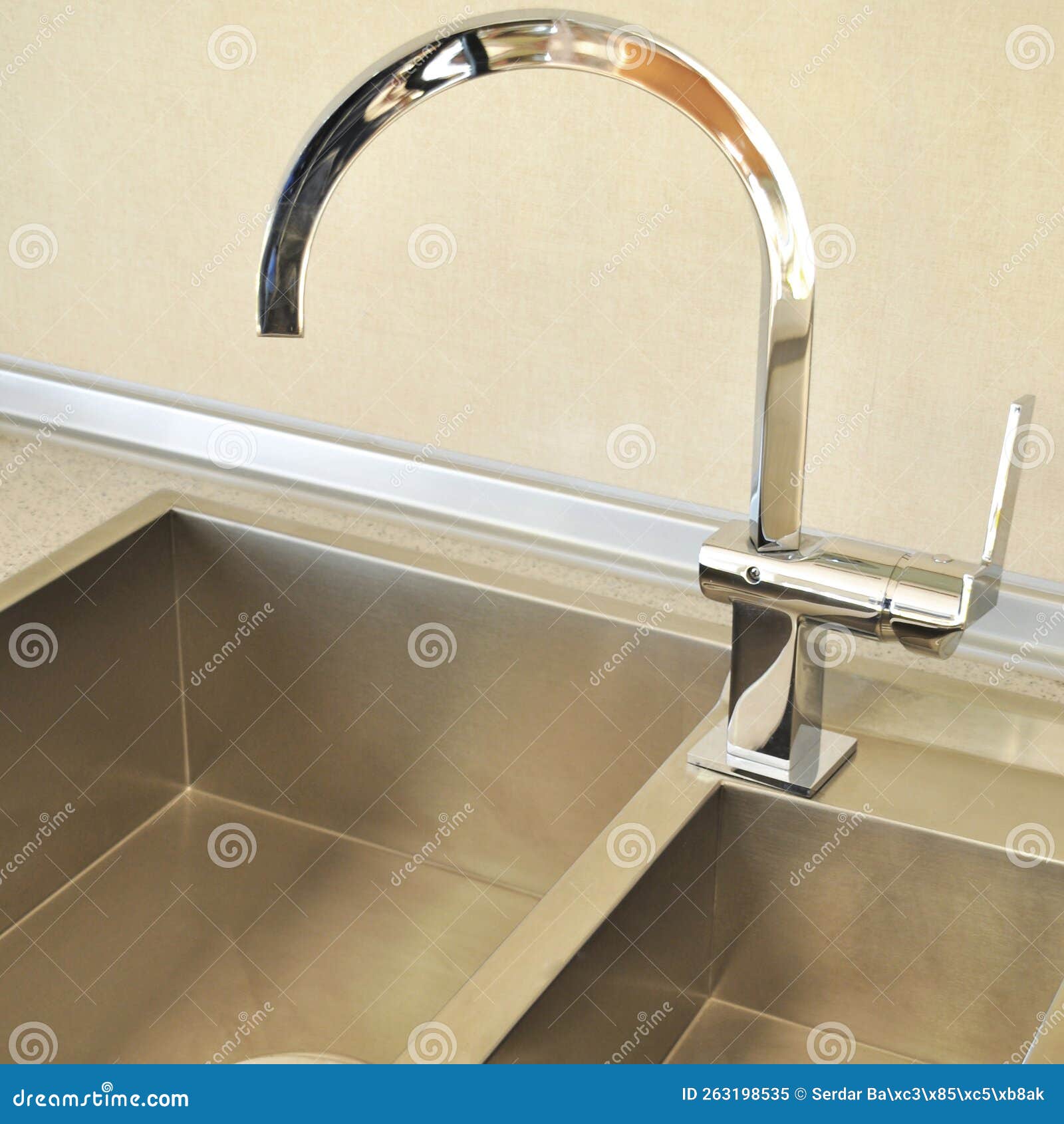 Interior of Modern Kitchen and Stainless Steel Sink, Tap and Drain ...