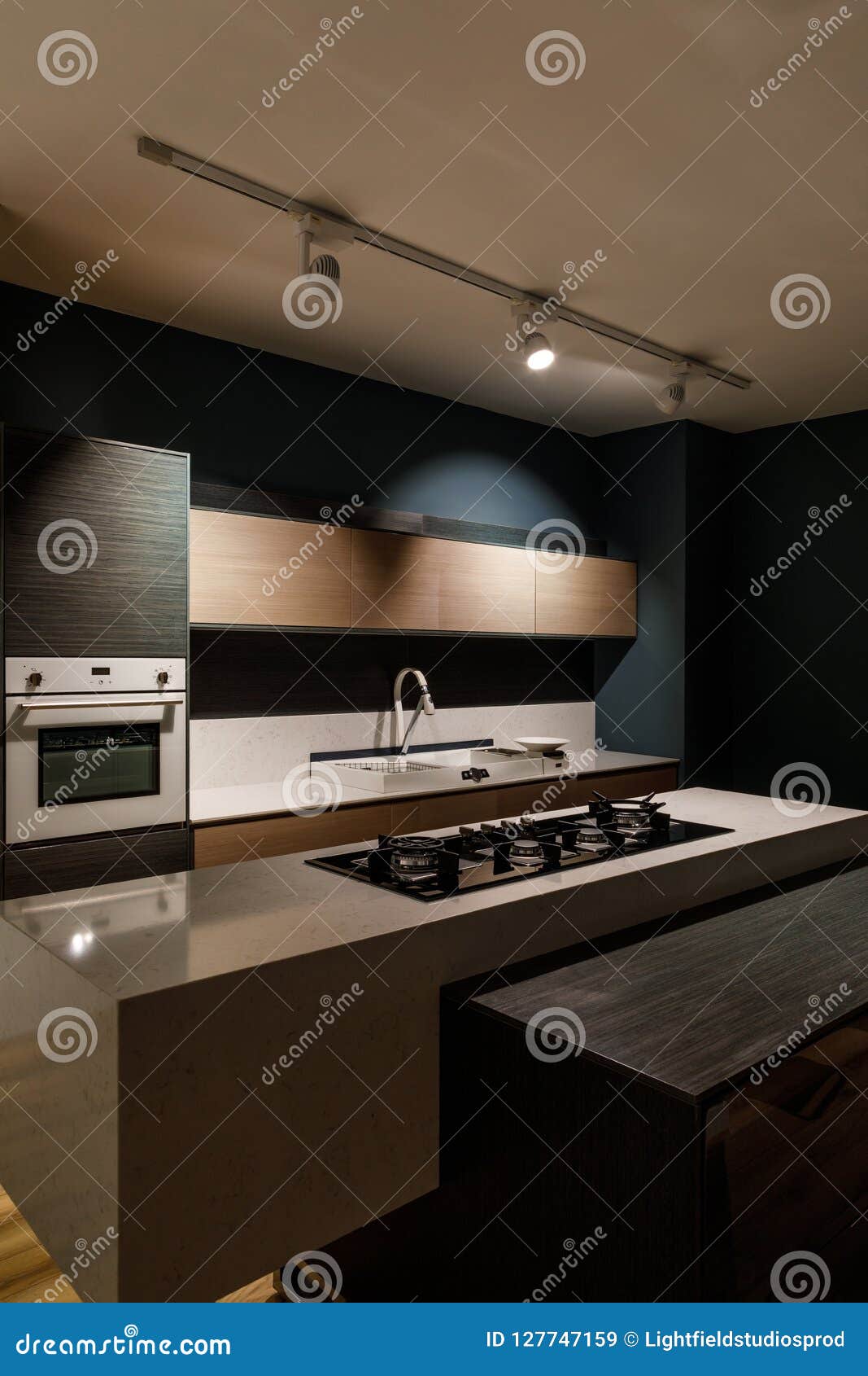 Interior of Modern Kitchen with Stove on Counter Stock Image - Image of ...