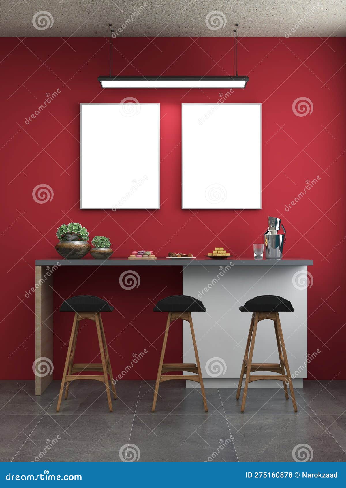 Interior of Modern Kitchen with Two Vertical Posters on the Wall. AI ...