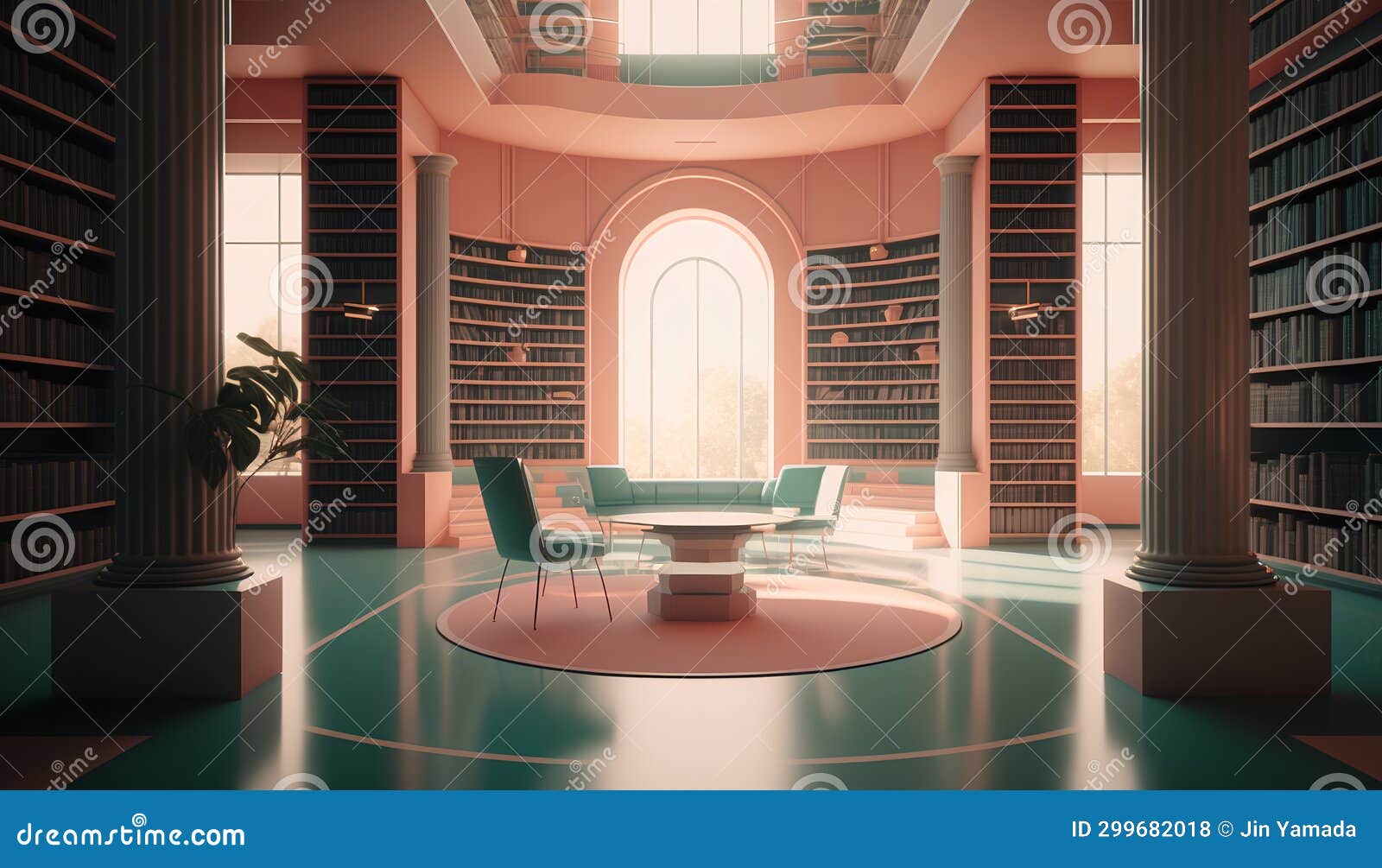 Interior of Modern Library with Bookshelf. 3d Render Stock Illustration ...