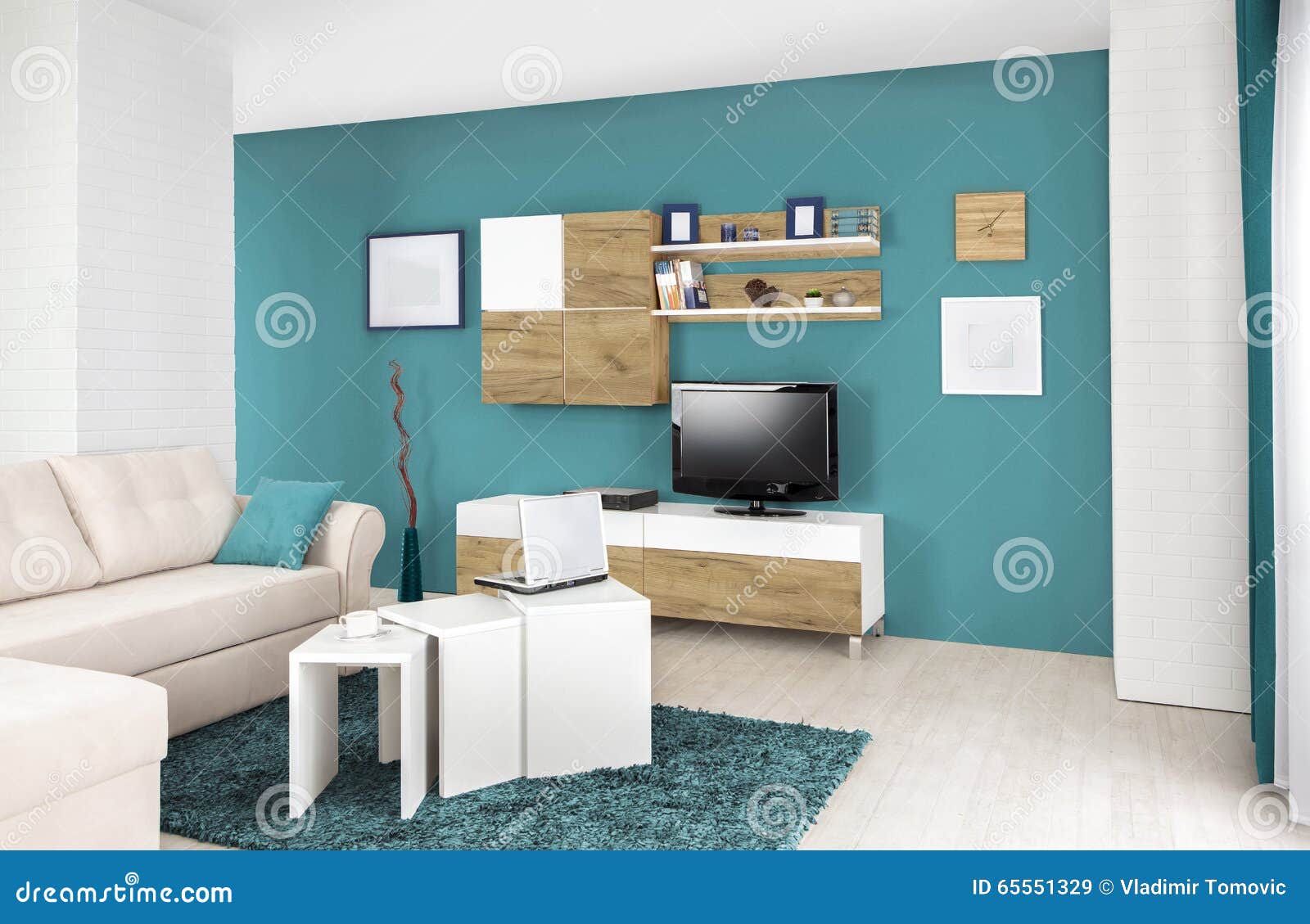 Interior of a Modern Living Room in Color Stock Image - Image of wall ...