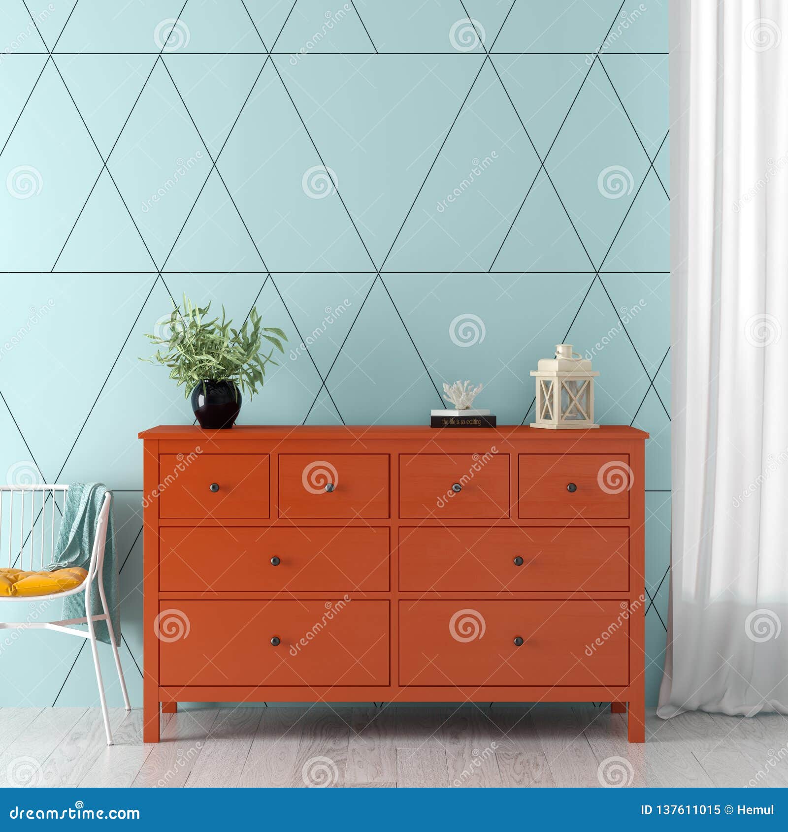 Interior of Modern Living Room with Commode 3D Rendering Stock Image ...