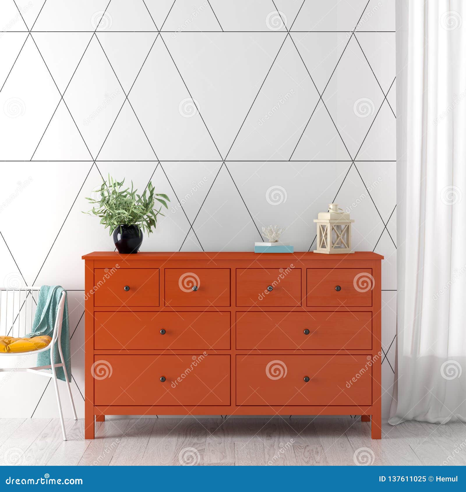 Interior of Modern Living Room with Commode 3D Rendering Stock Image ...