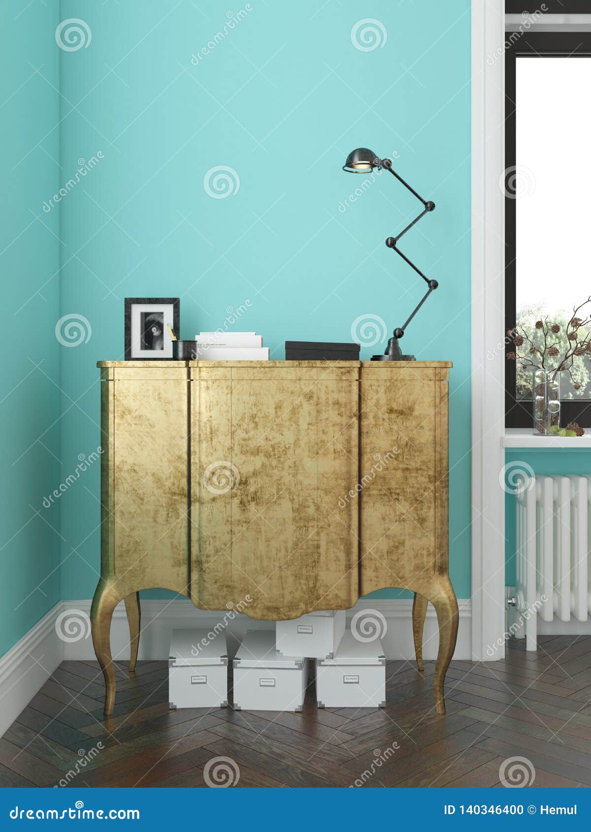 Interior of Modern Living Room with Commode 3D Rendering Stock ...